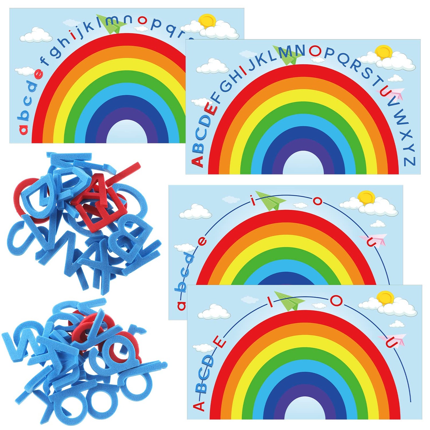 Geyee 2 Pcs Double Sided Rainbow Alphabet Arc Mats Colorful Foam Abc ...