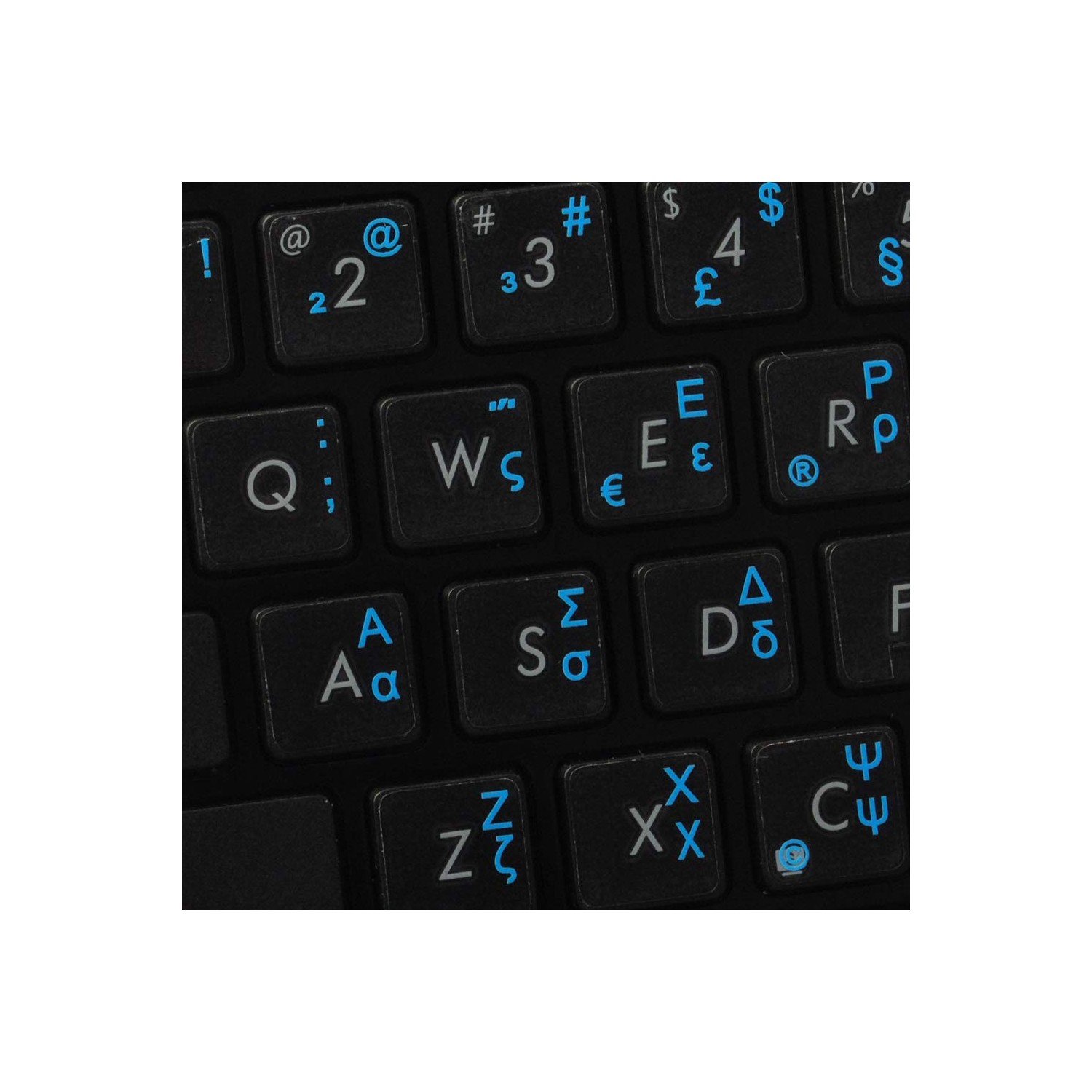 Greek Keyboard Labels Layout ON Transparent Background with Blue ...