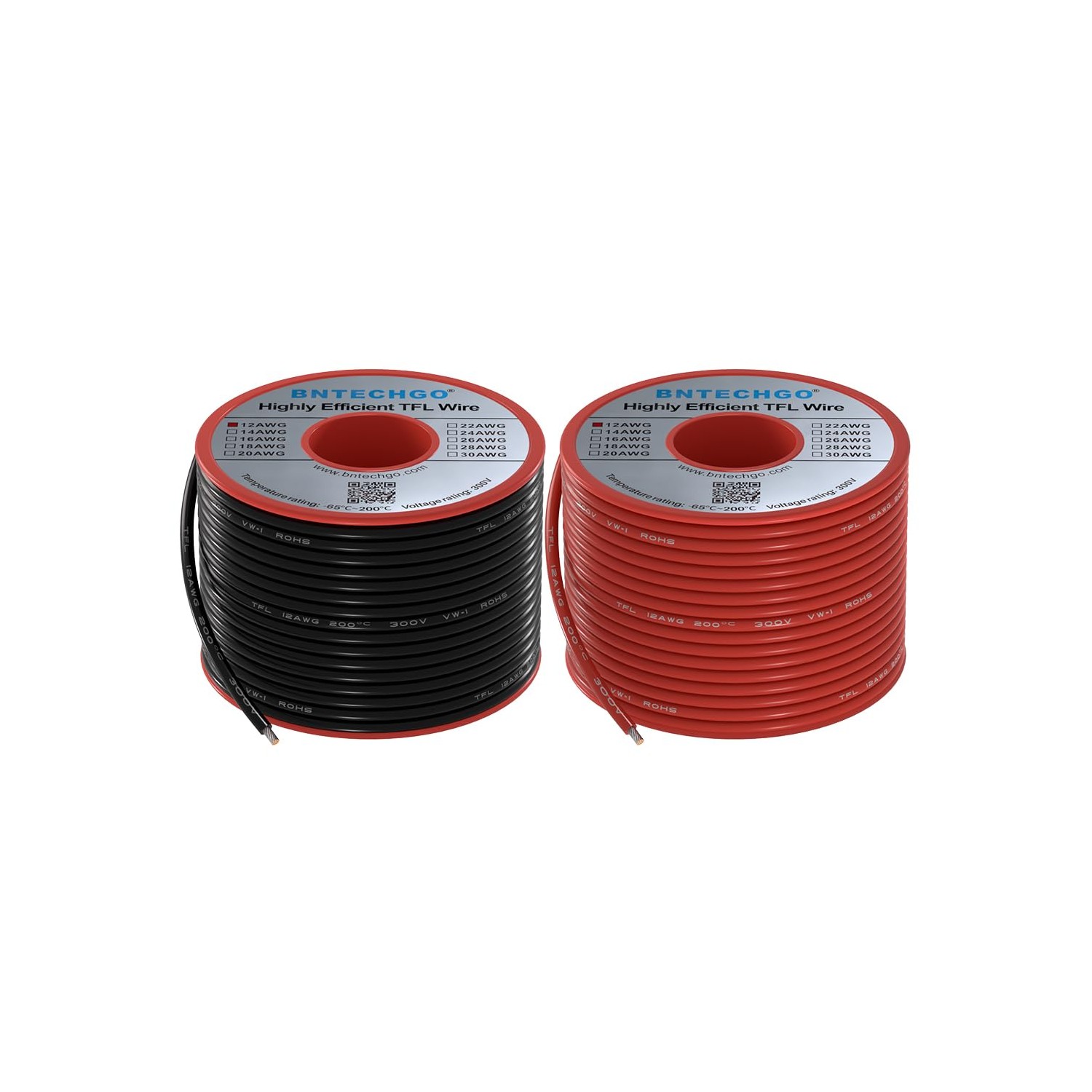 BNTECHGO 12AWG FEP Teflon Coated Tin-Plated Copper Wire in 2 Color Each ...