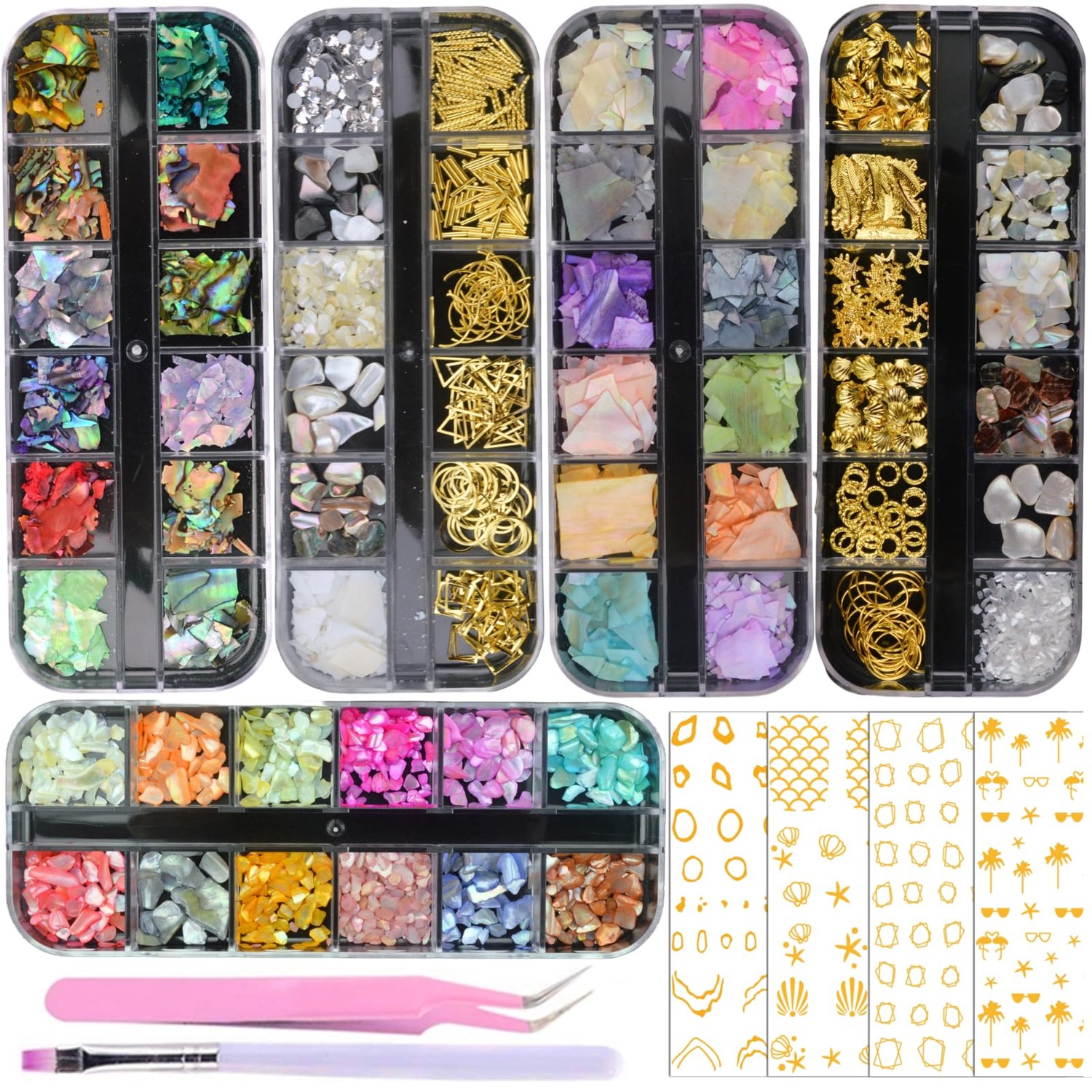 editTime 5 Boxes 3D Nail Art Crushed Sea Shell Irregular Iridescent ...