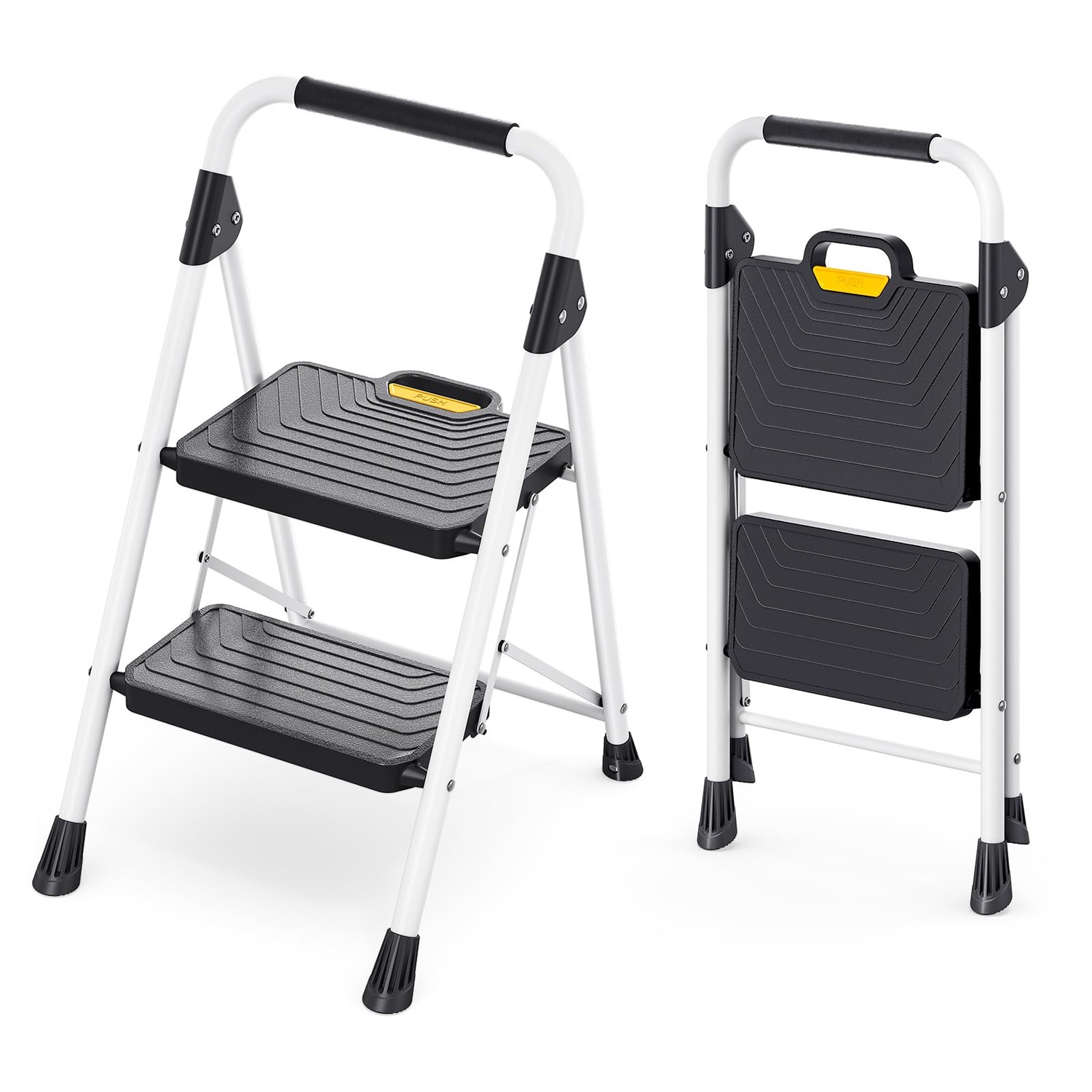 KINGRACK Sturdy Steel 2 Step Ladder, Folding Step Stool with Handrail ...
