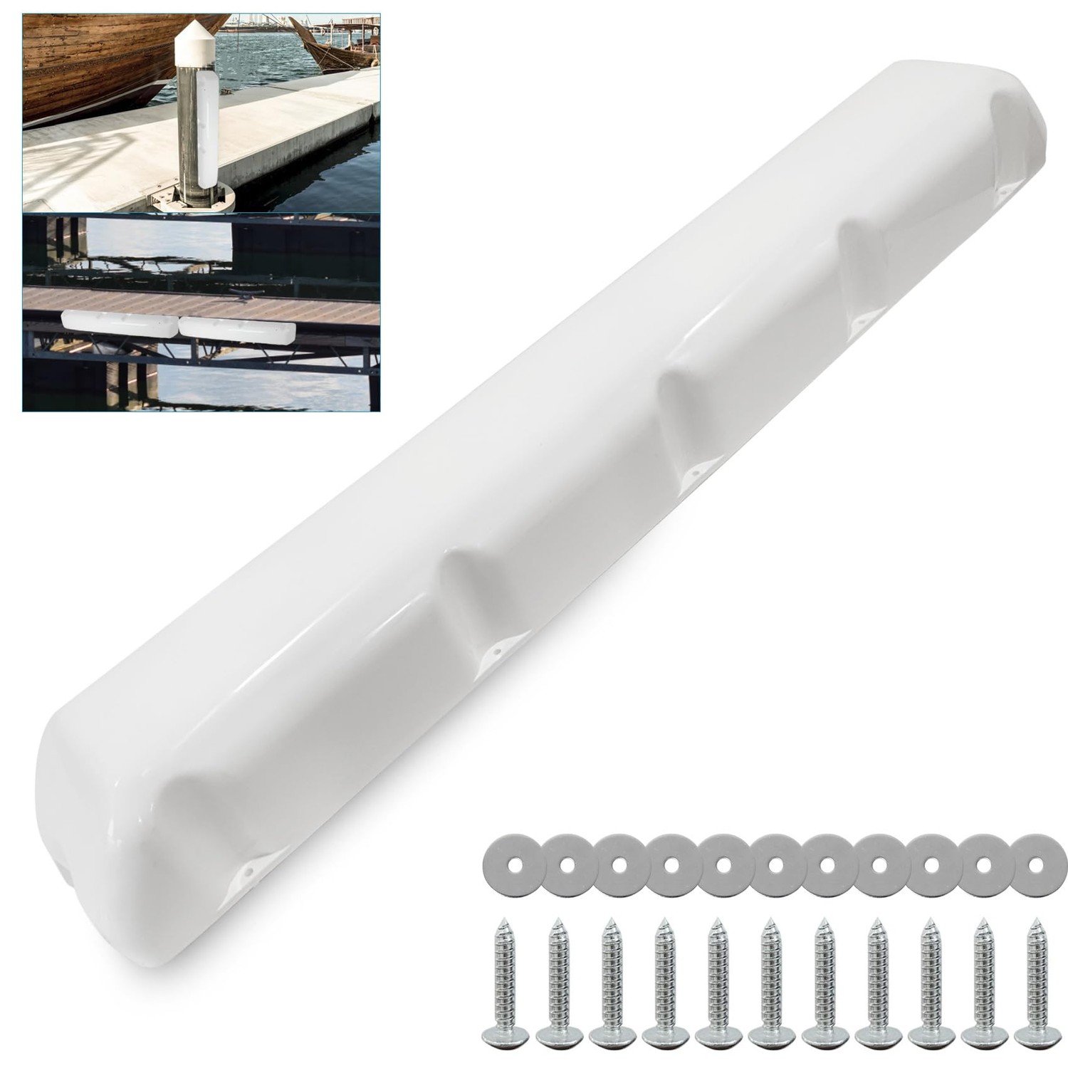 VEITHI Boat Dock Bumper with Screws,White 38 inch Dock Bumper Guard for ...
