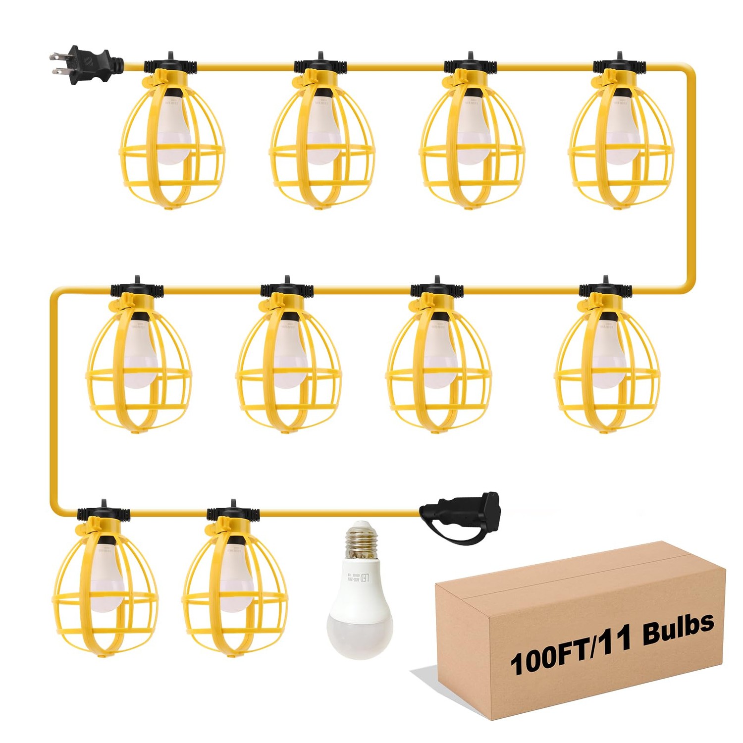 Yaoledly 100FT Construction String Lights, 100W 11 Bulbs Work Lights ...