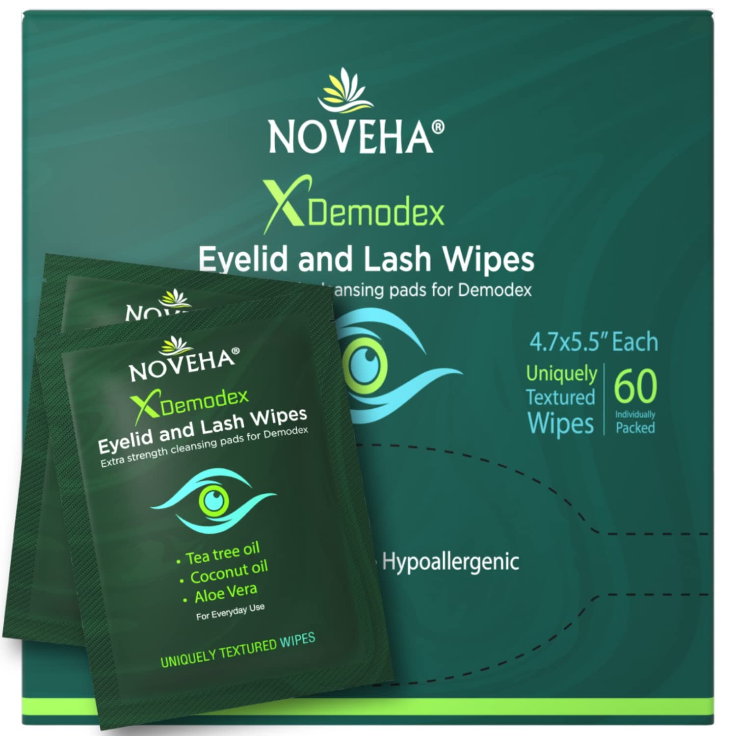 NOVEHA Demodex Eyelid & Lash Wipes | Box Of 60 Individually Wrapped ...
