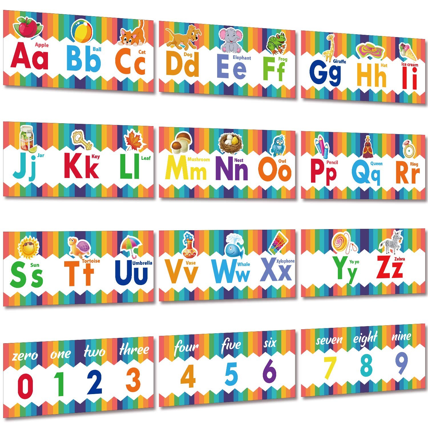 Alphabet, Numbers 1-9, 12 Pieces Educational Preschool Learning Posters ...
