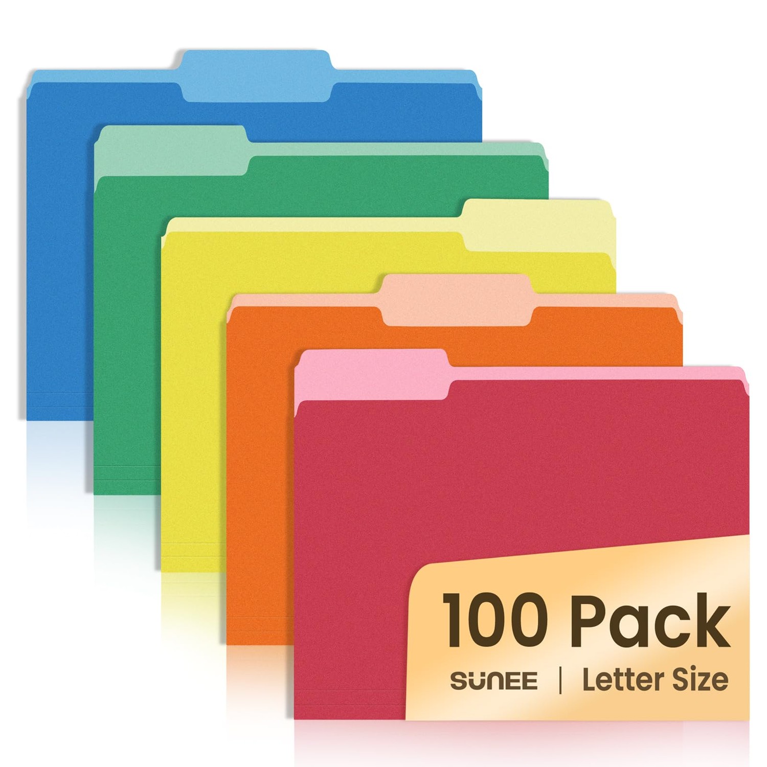 SUNEE File Folders Letter Size Assorted Colors, 100 Pack Manilla ...