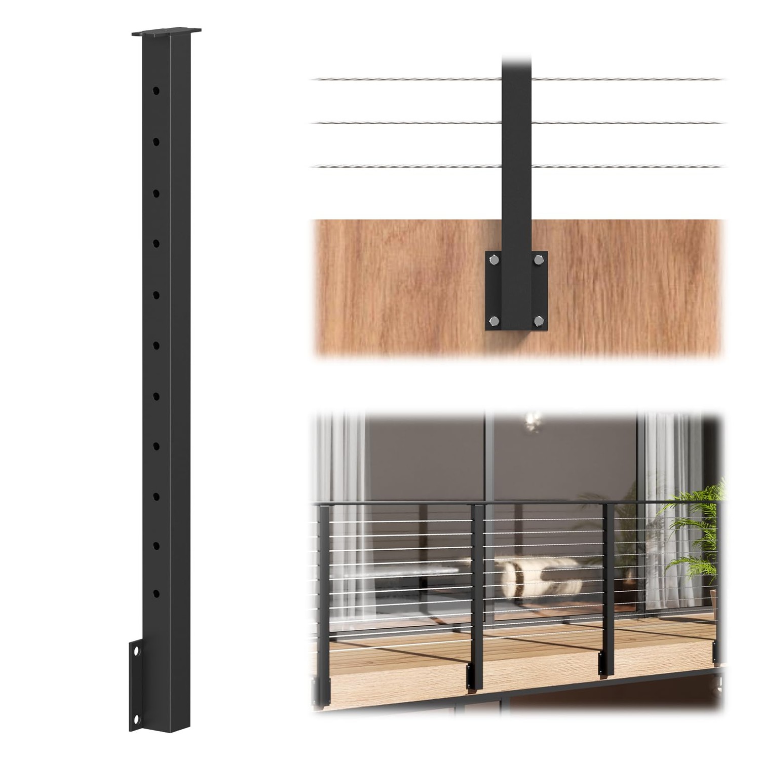 BLIKA 36" Side Mount Cable Railing Posts, Stainless Steel, Level ...