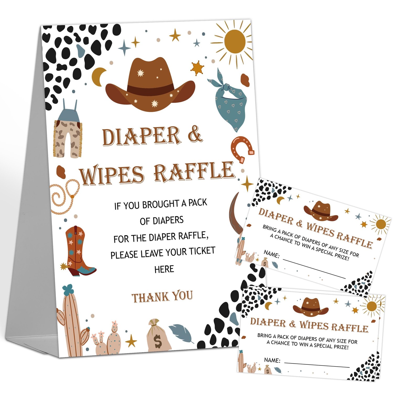 Baby Shower Diapers Wipes Raffle, 1 Standing Sign with 50 Diaper Raffle ...