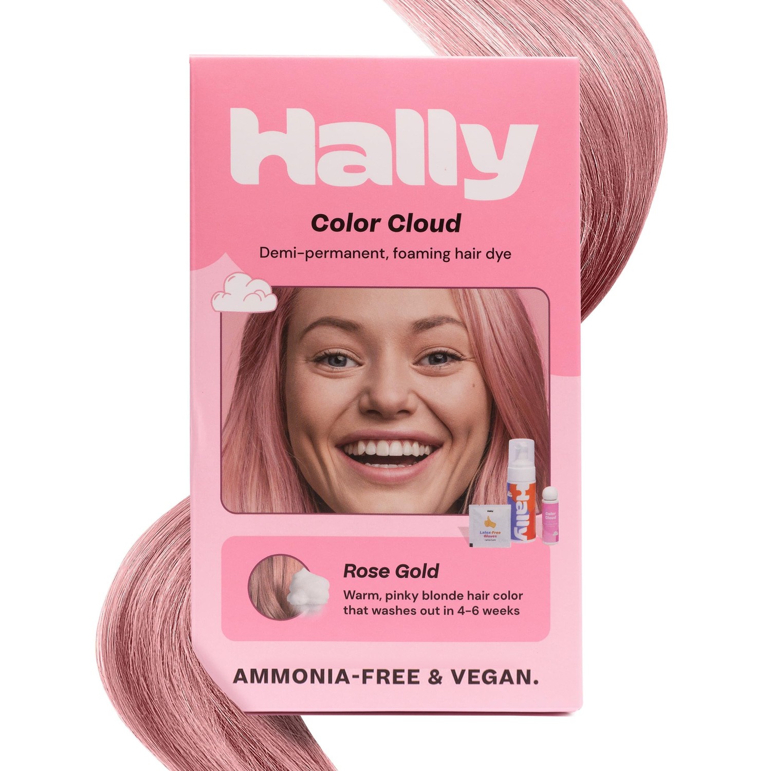 Hally Hair Color Cloud Hair Dye (Rose Gold) - Demi-Permanent Foam Hair ...