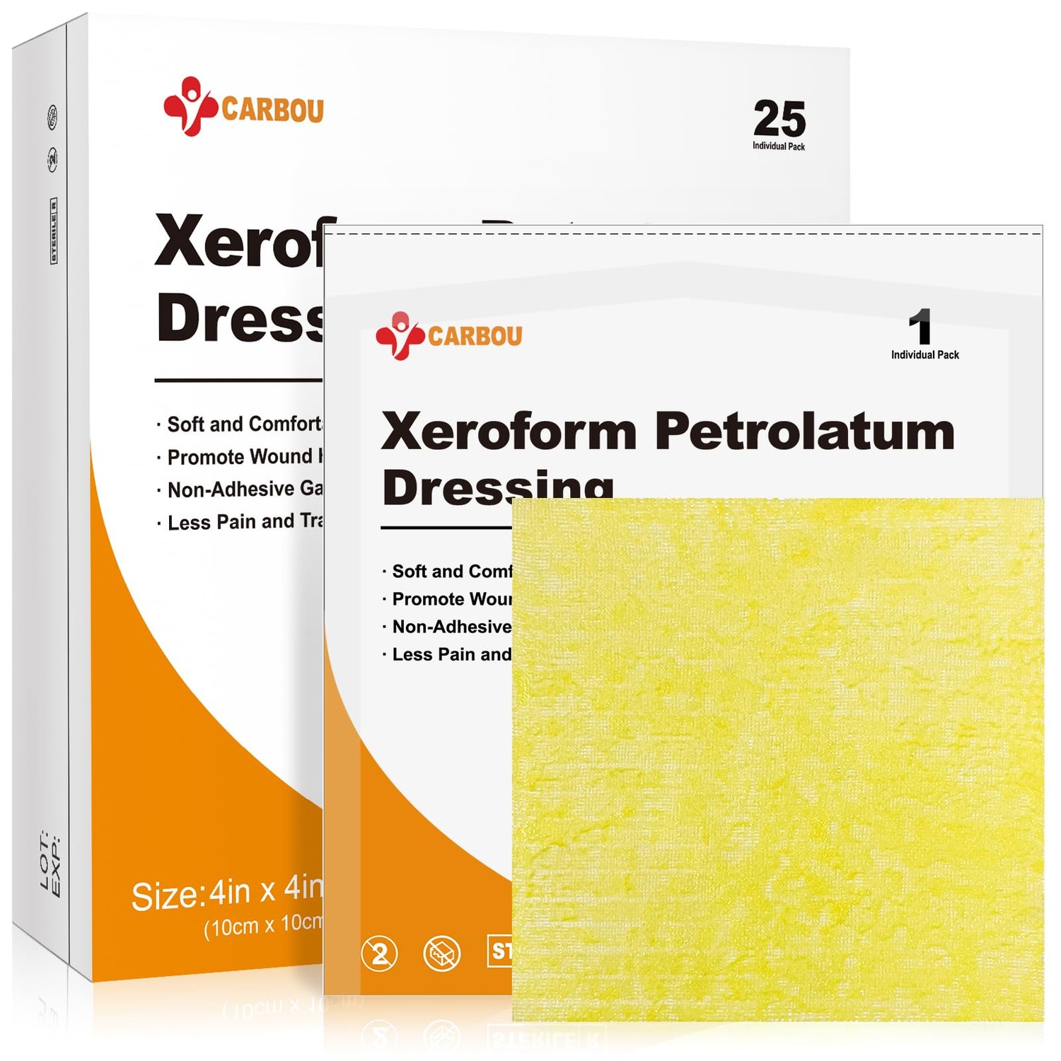 Carbou Medical Xeroform Petrolatum Dressing 4"x4", 25 Individual Pack ...