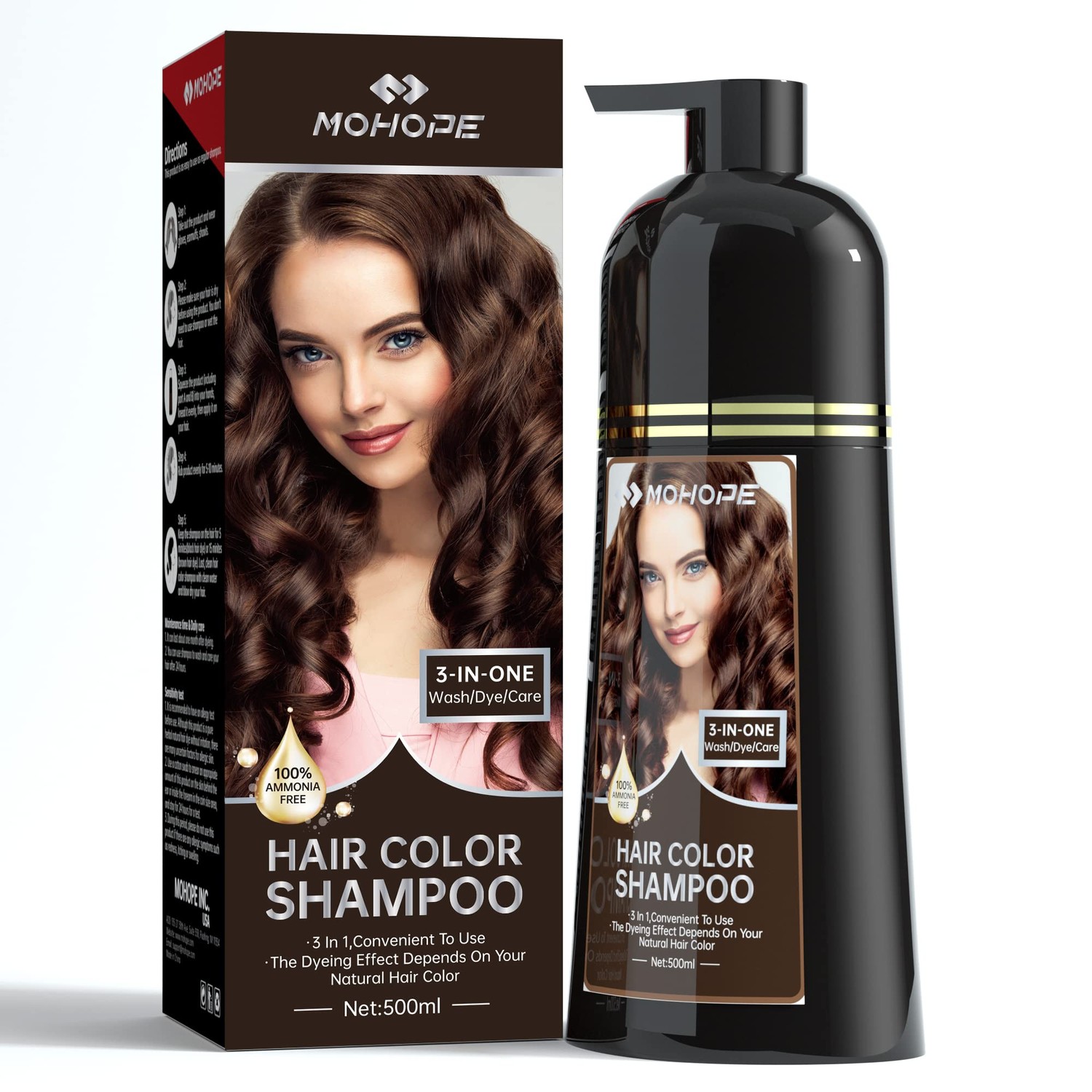 MOHOPE Dark Brown Shampoo 16.9 Fl Oz (500ml) | 100% Grey Coverage 3 In ...