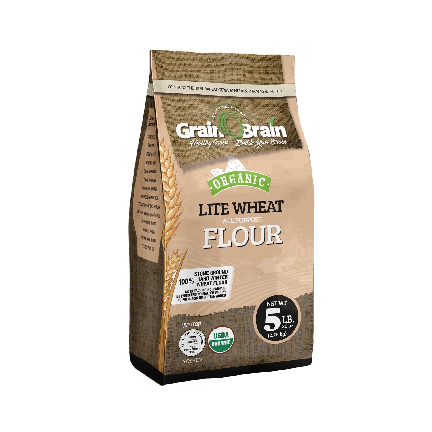 Grain Brain Organic Lite Wheat Flour 5lb Sifted Whole Wheat With Parts ...