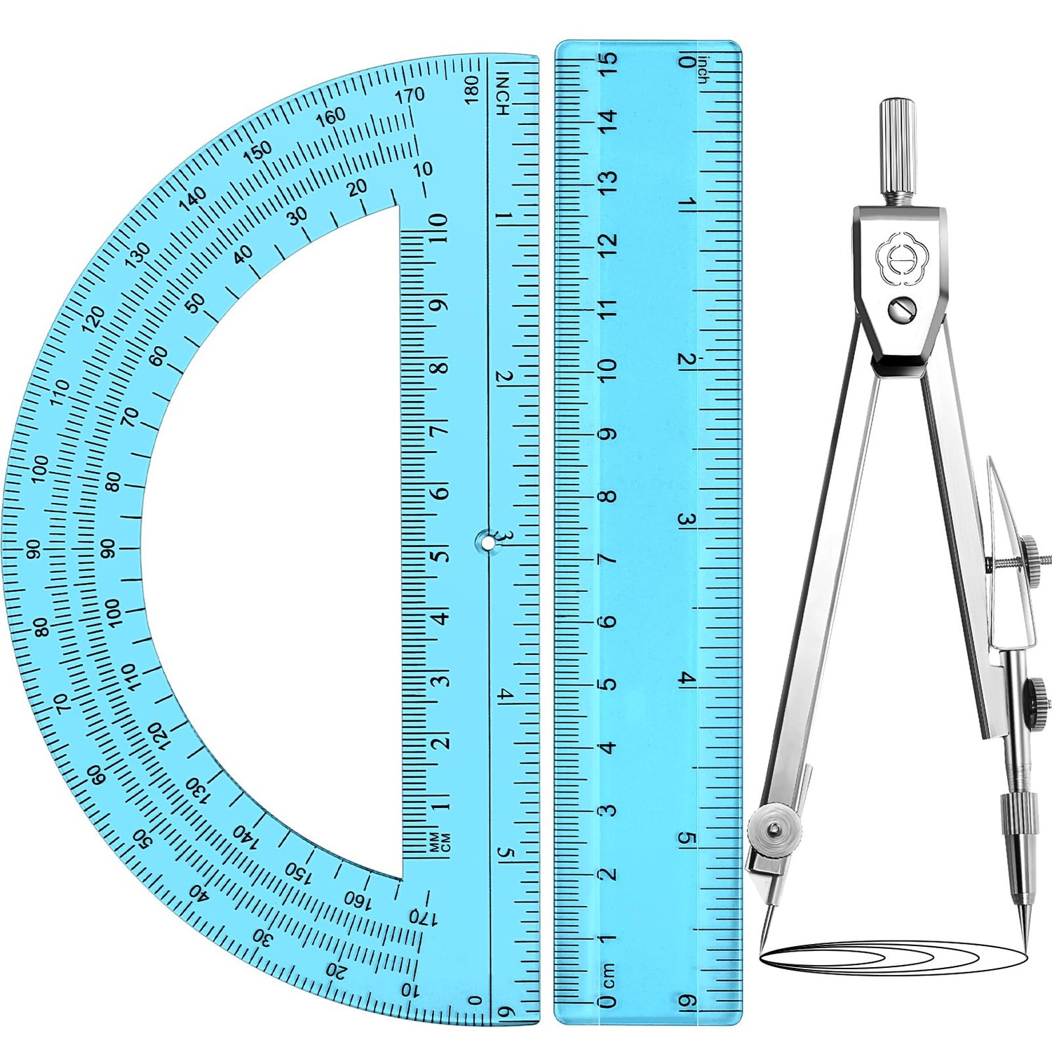 Zonon 3 Pcs Geometric Math Set, Drawing Compass, 6 Inch Protractor and ...