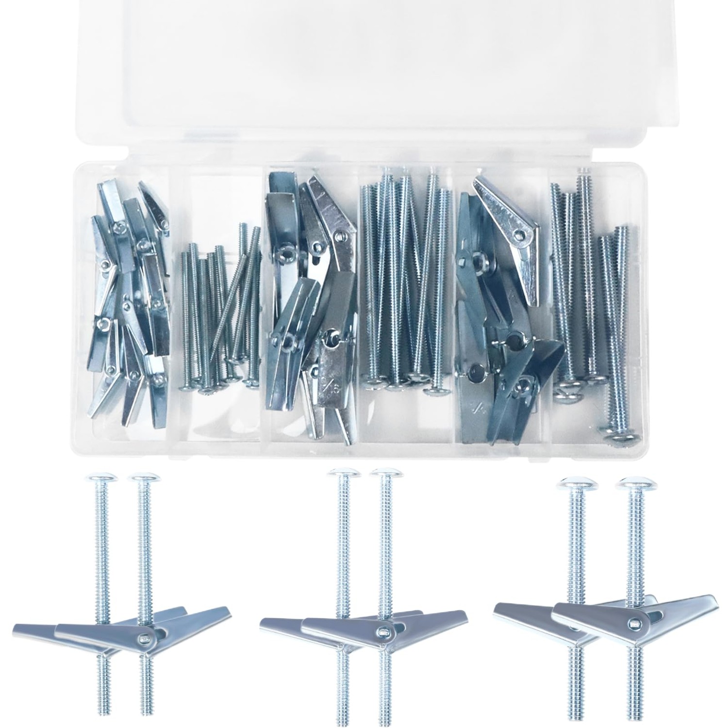 SBRRAIL 28 PCS Toggle Bolts and Wing Nuts Set 3 Size 1/8 3/16 1/4 Inch ...