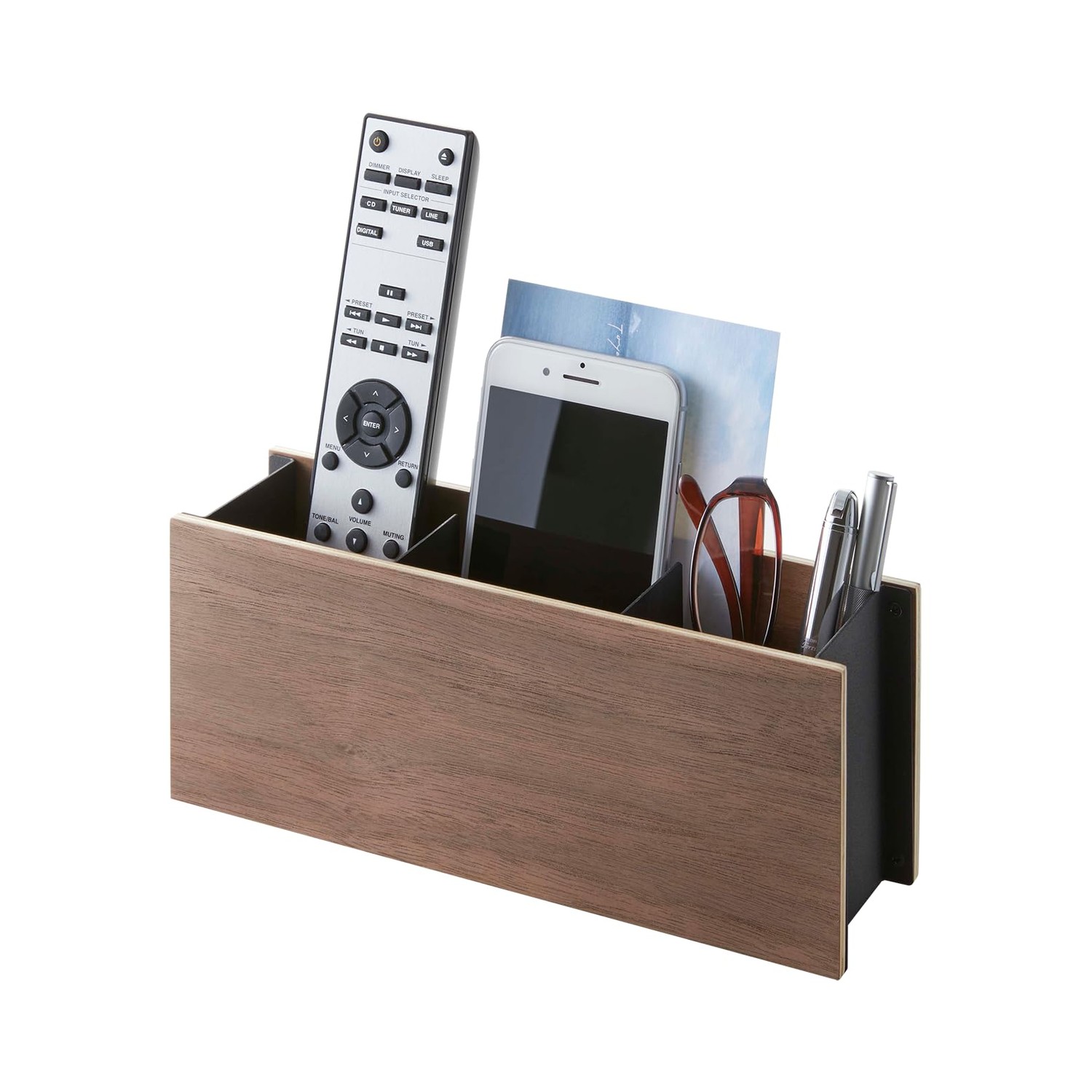 Yamazaki 2731 RIN Pen Stand & Remote Control Rack, black, Wood/Steel ...