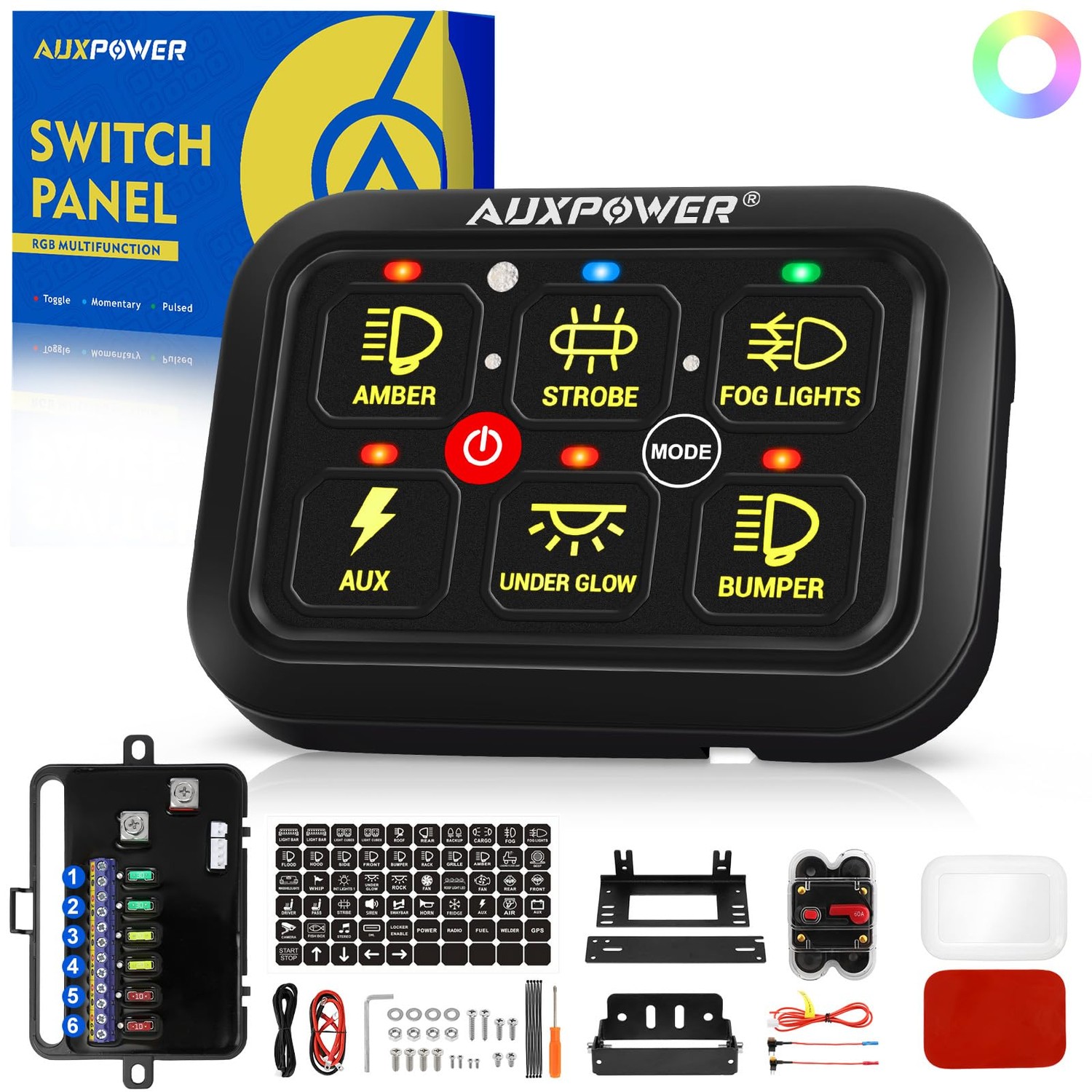 Auxpower 6 Gang Switch Panel Toggle Momentary Pulsed Led Switch Panel ...