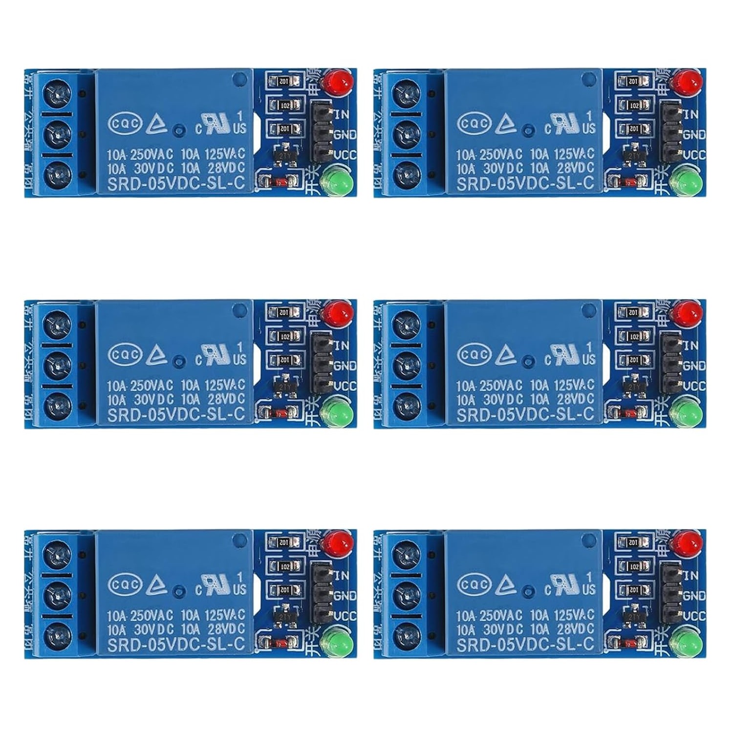 GTIWUNG Pack of 6 1 Channel 5 V Relay Module with LED Display, One ...