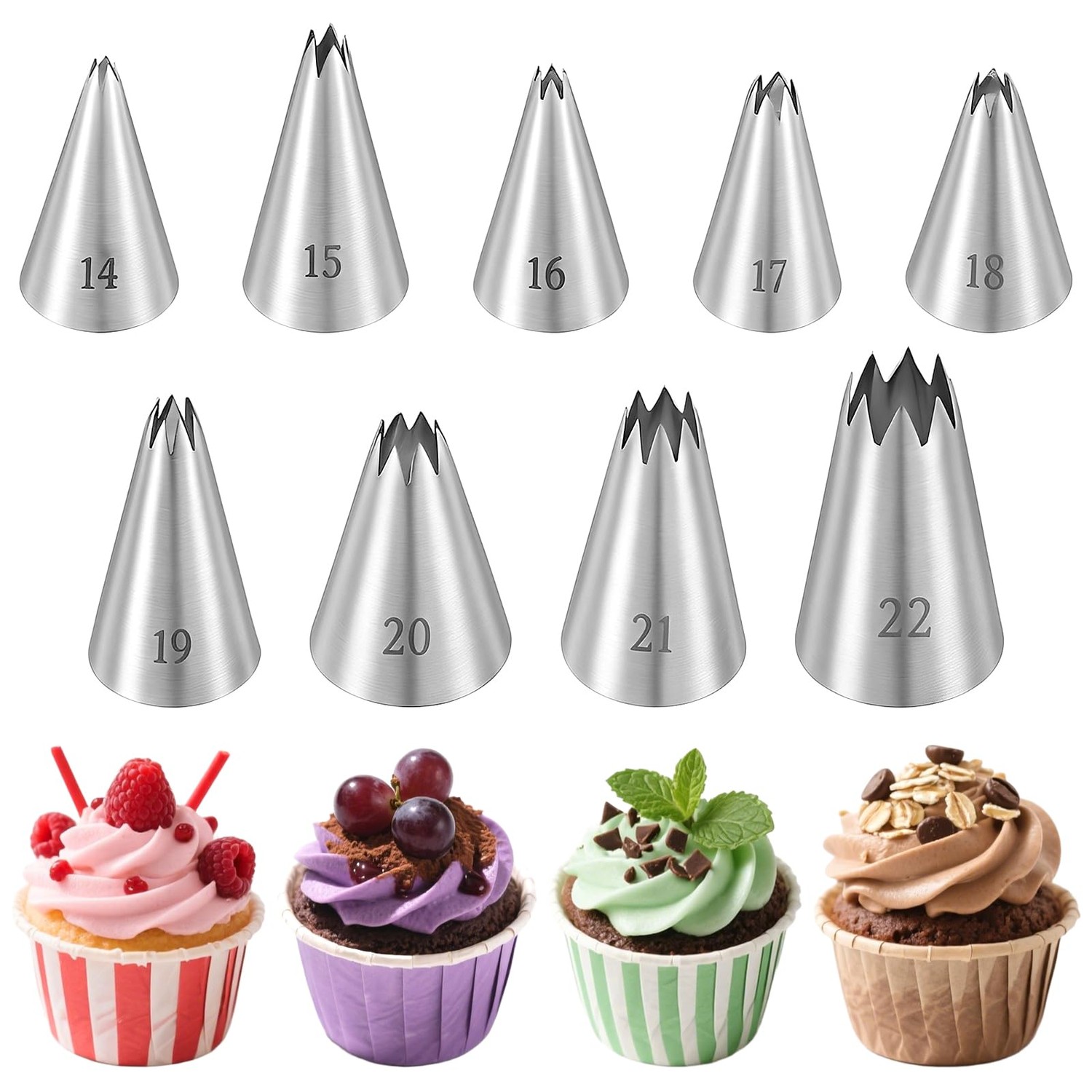 Open Star Piping Tips Set, 9 Piece Stainless Steel Star Piping Tips Set ...