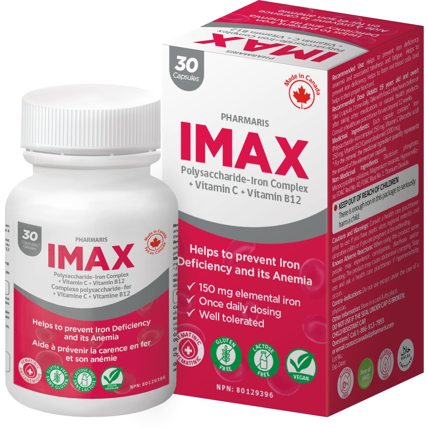 Pharmaris IMAX 150 mg Iron Supplement, 250 mg Vit C, 1000 mcg Vit B12 ...