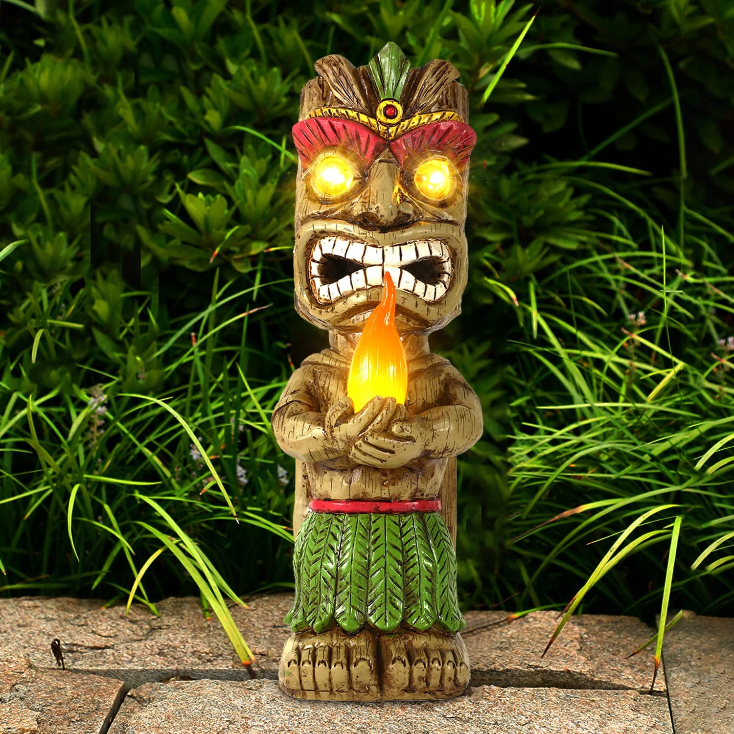 MIBUNG Solar Tiki Torch Garden Statue, Resin Tiki Decor Figurine with ...