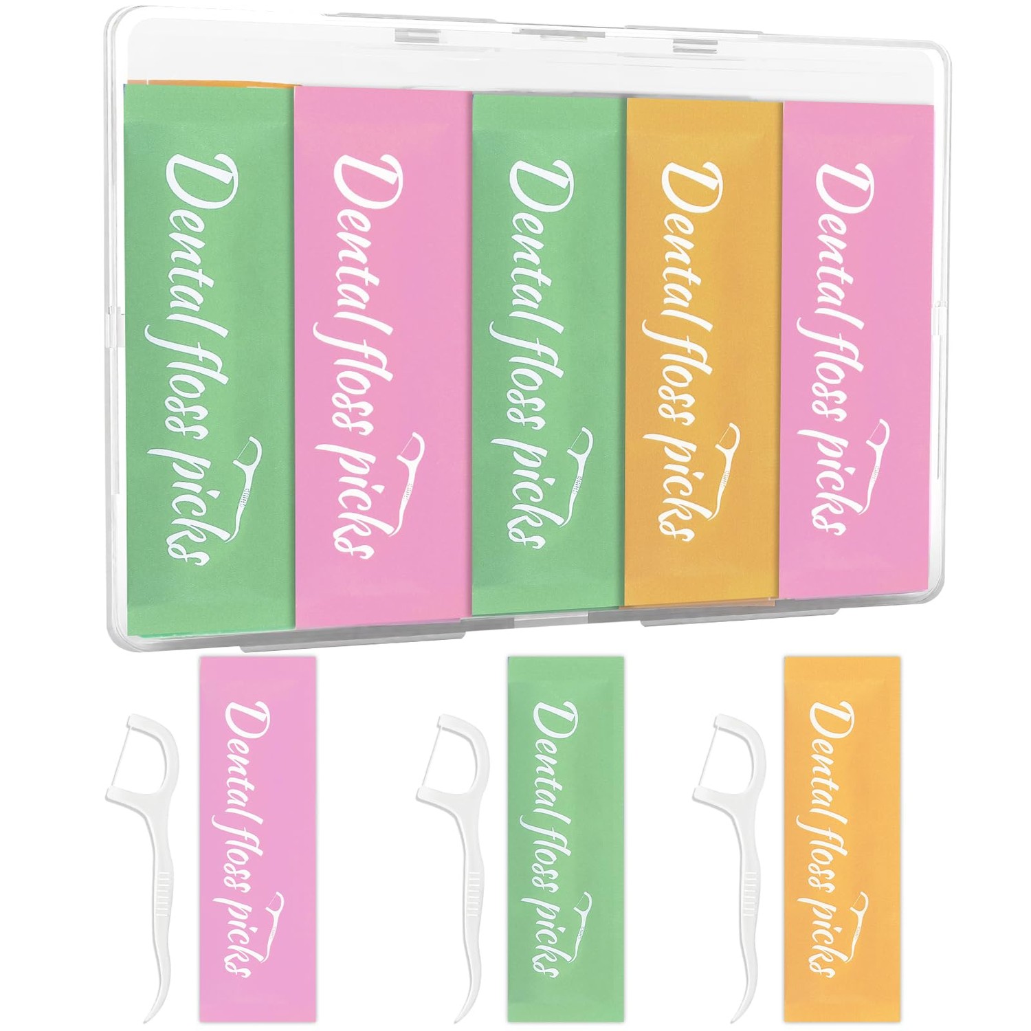 50 Count Dental Floss Picks, Multi-Color Oral Care Individually Wrapped ...