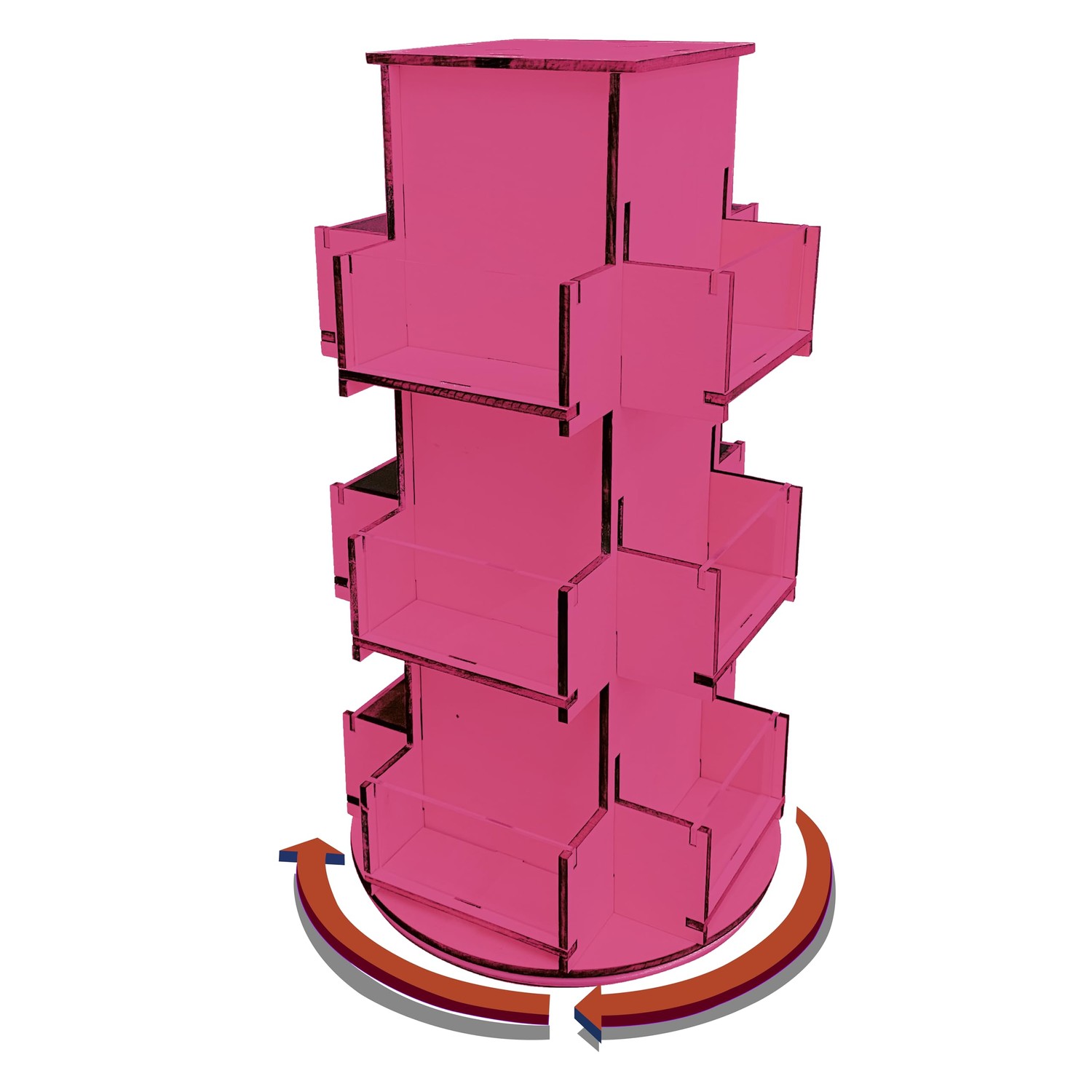 Rotating Display Stand, 3 Tier Wooden Organizer, 4-Sided Display Rack ...