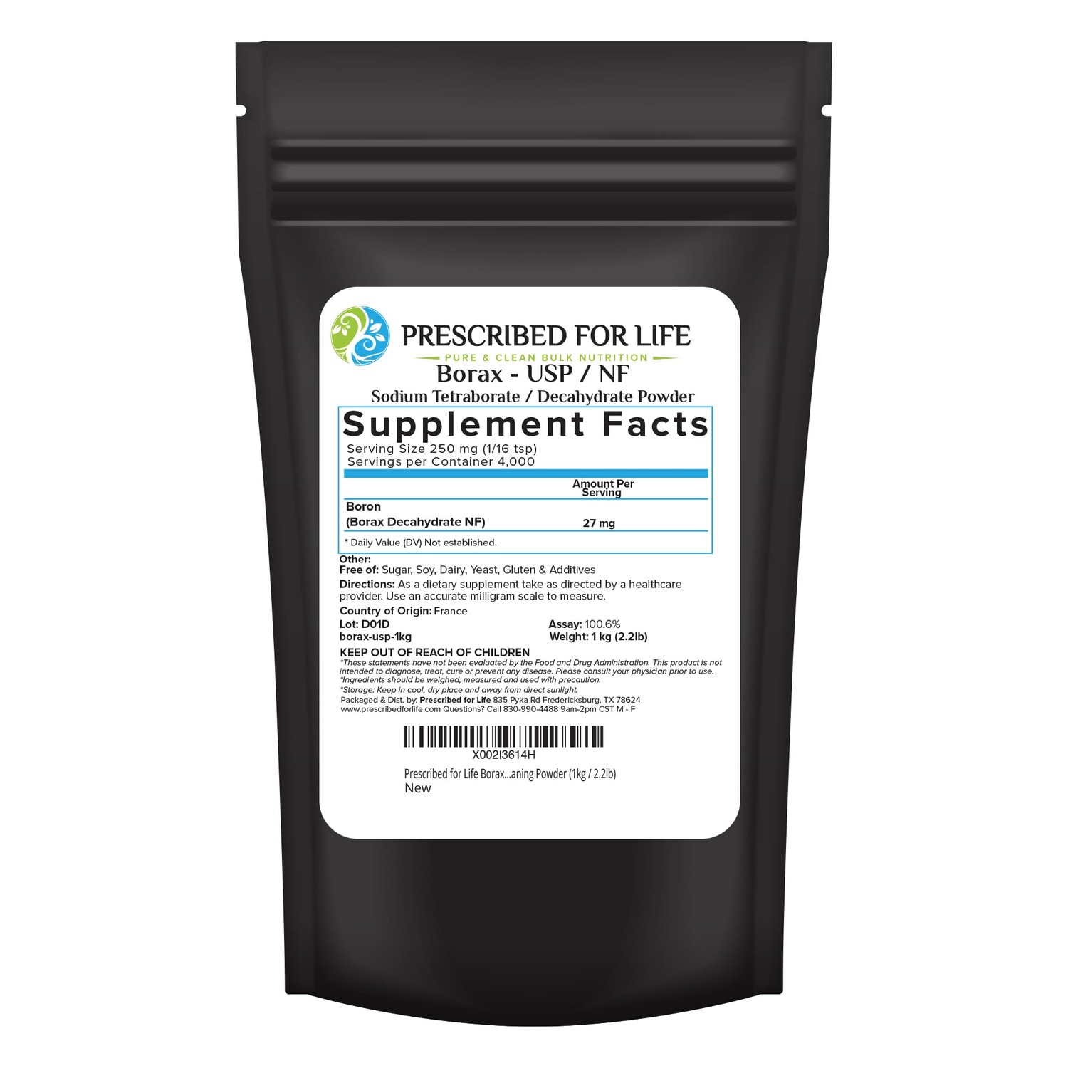 Prescribed for Life Borax Powder, Pure USP NF Grade All Natural Sodium ...