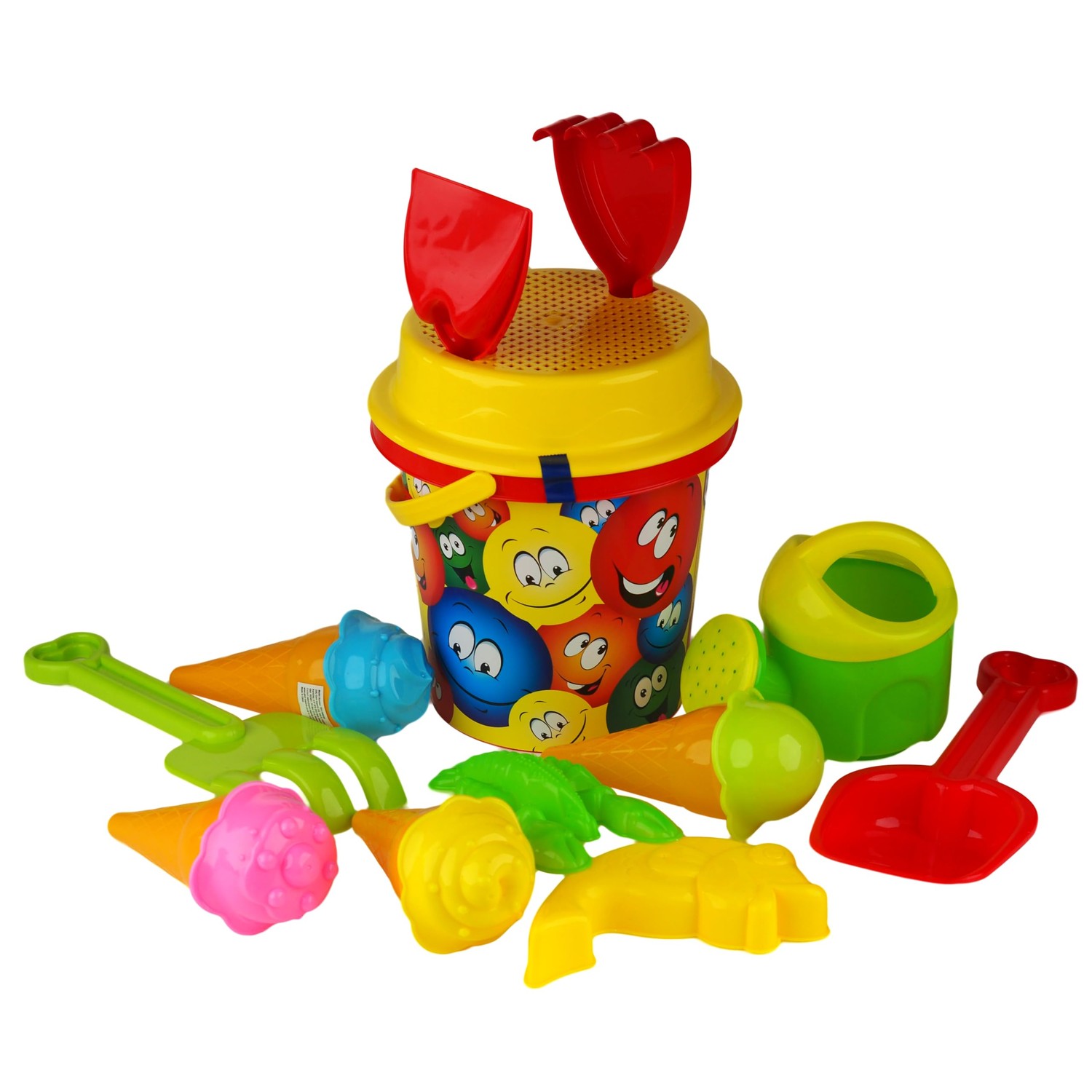Blue Whale Gifts 13 Piece Beach Bucket Play Set - Red Smiley Face ...