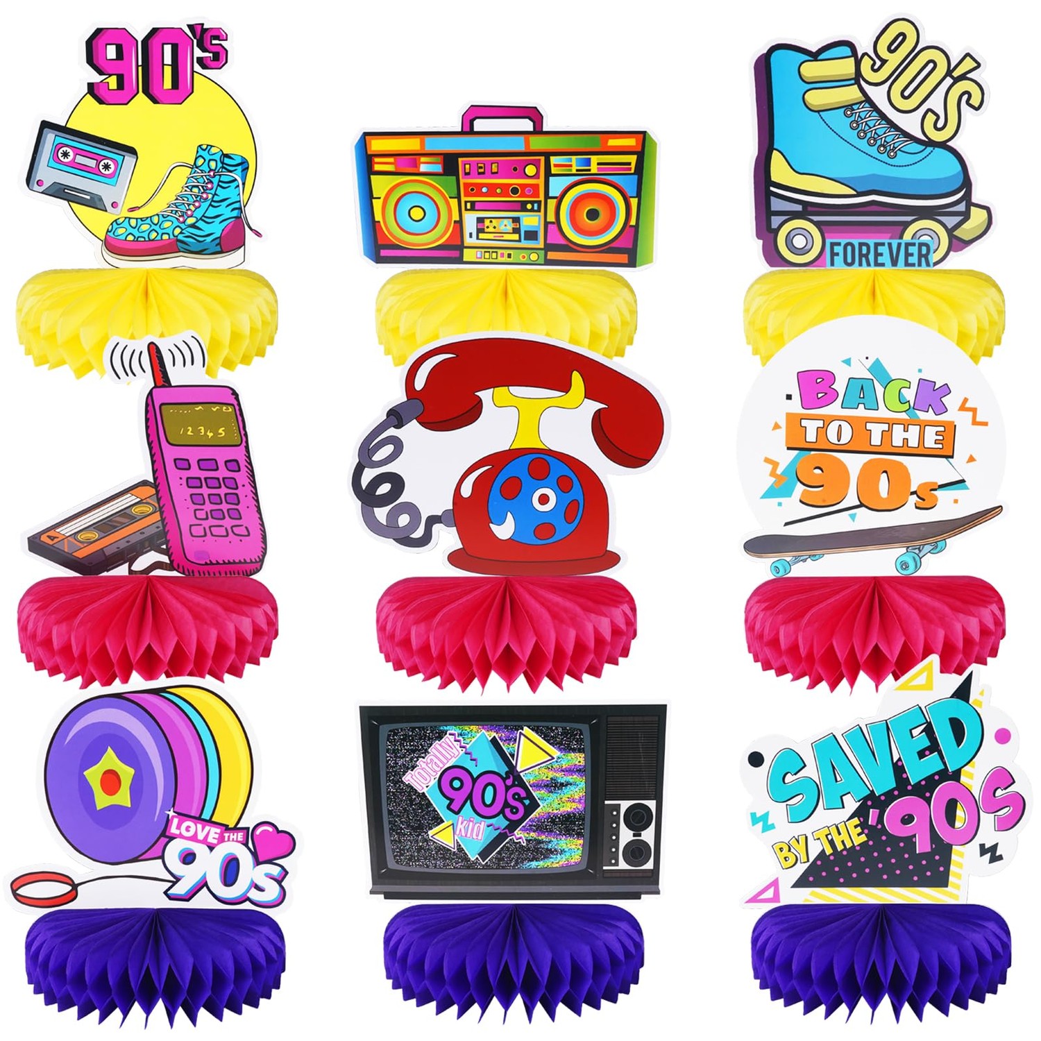 FOGAWA 9PCS 90s Party Decorations 90s Honeycomb Centerpieces 90s Party ...