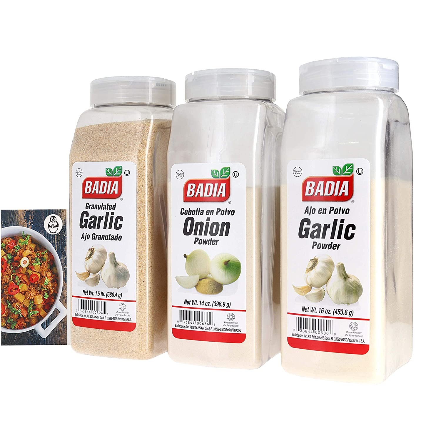 Badia Granulated Garlic, Badia Garlic Powder, and Badia Onion Powder ...