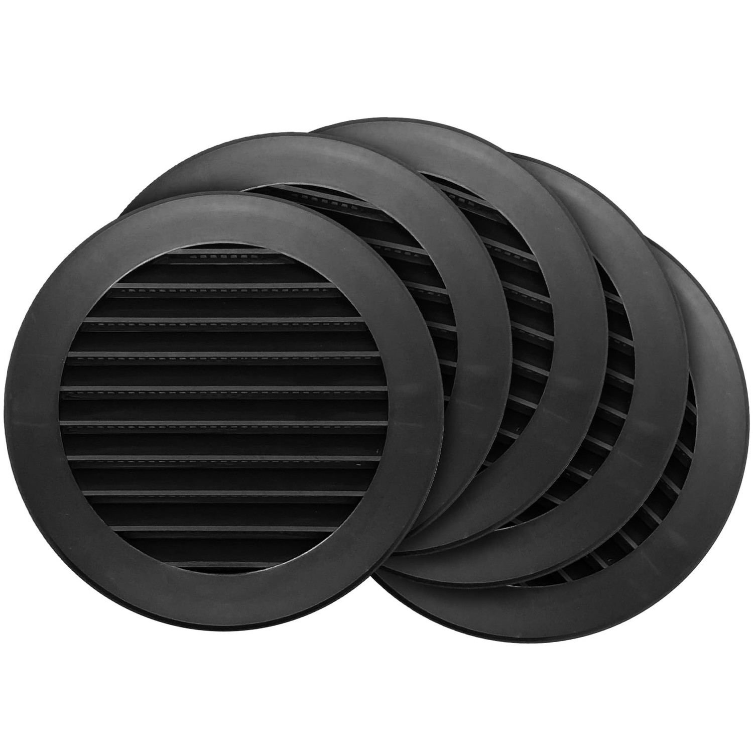 5 Pack - 4'' Inch / 100 mm Plastic Vent Cover Black - Round Soffit Vent ...
