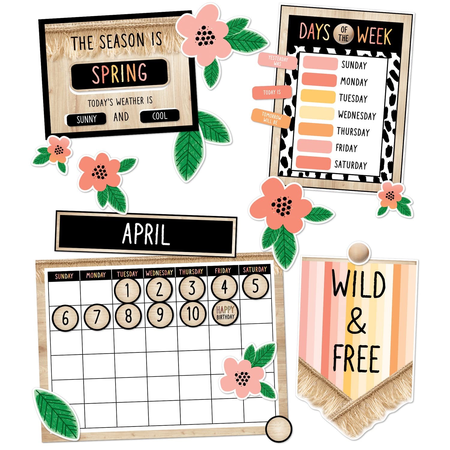 Schoolgirl Style Simply Safari 106-Piece Calendar Bulletin Board Set ...