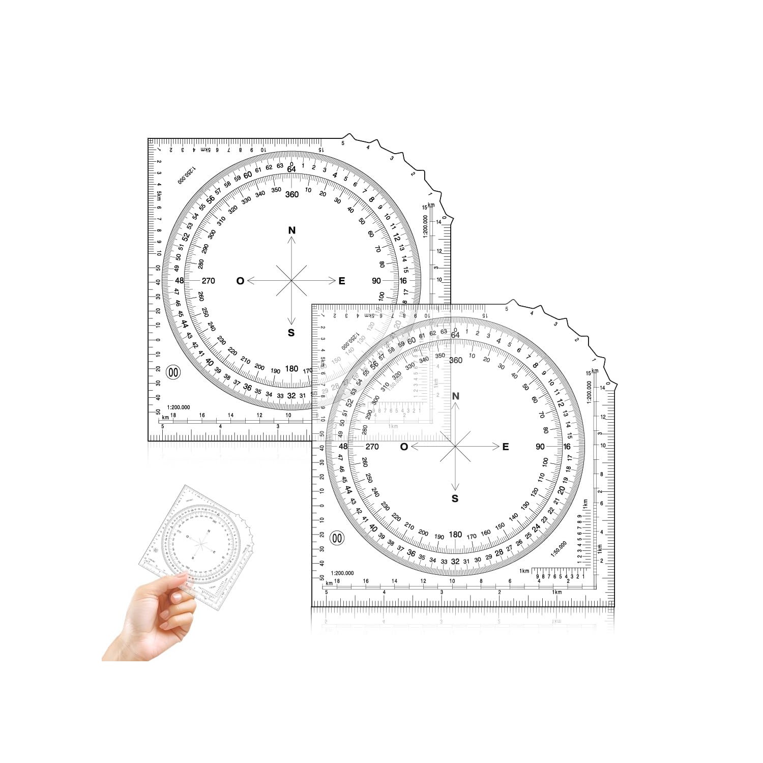 Pack of 2 Protractor, Military Plan Pointer, Template for Tactical ...