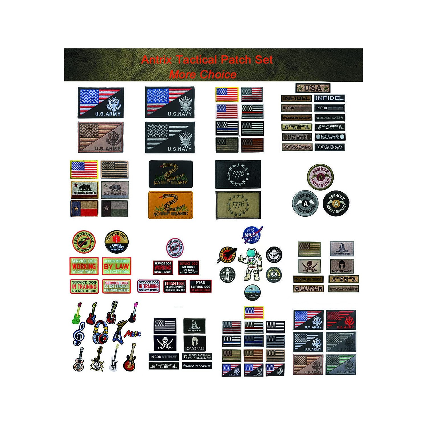 Antrix 2 Pack Tactical Black US Flag/EMT EMS Star of Life Paramedic Medic Aid Cross Applique ...