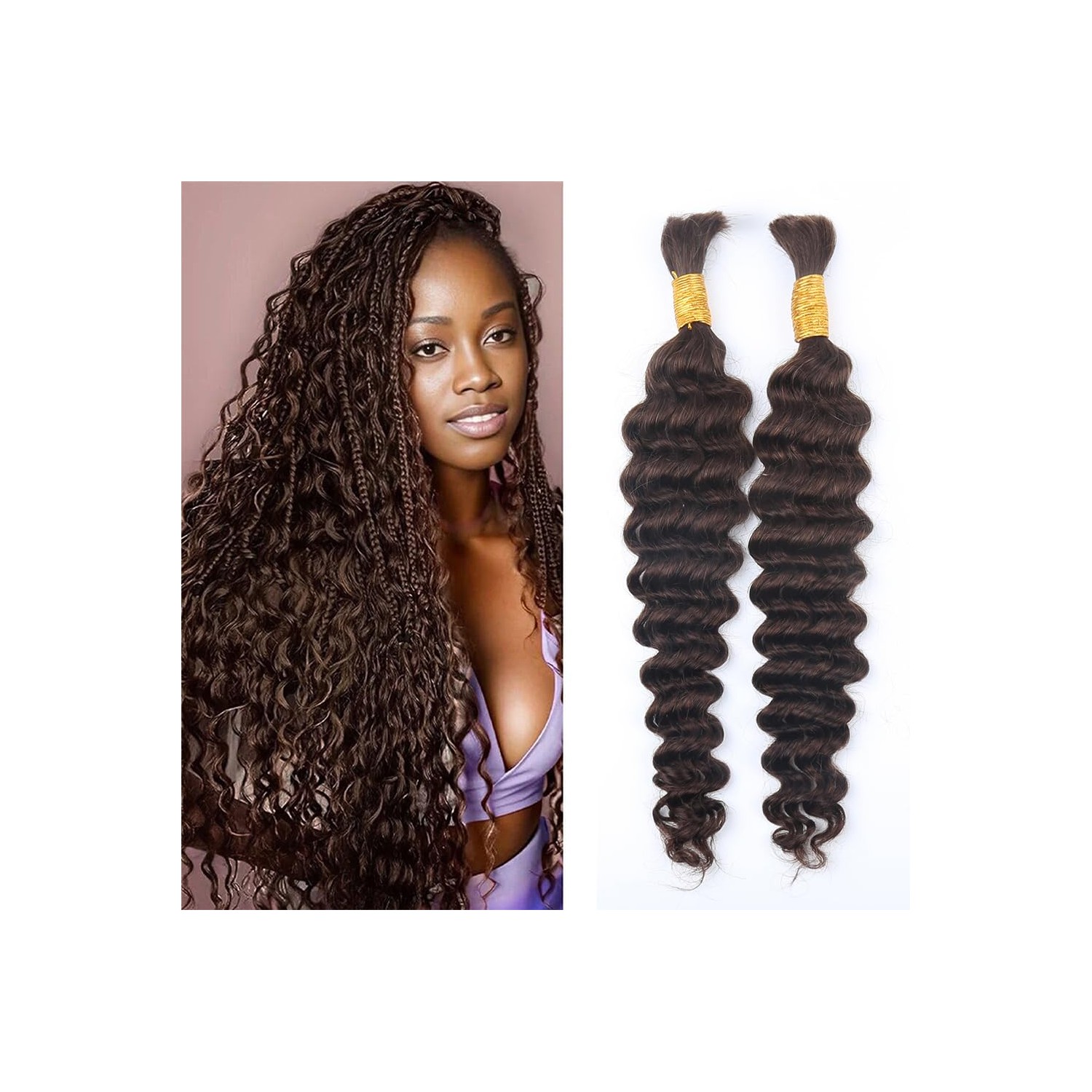 Deep Curly Human Braiding Hair for Boho Braids Brown Deep Water Wave No ...