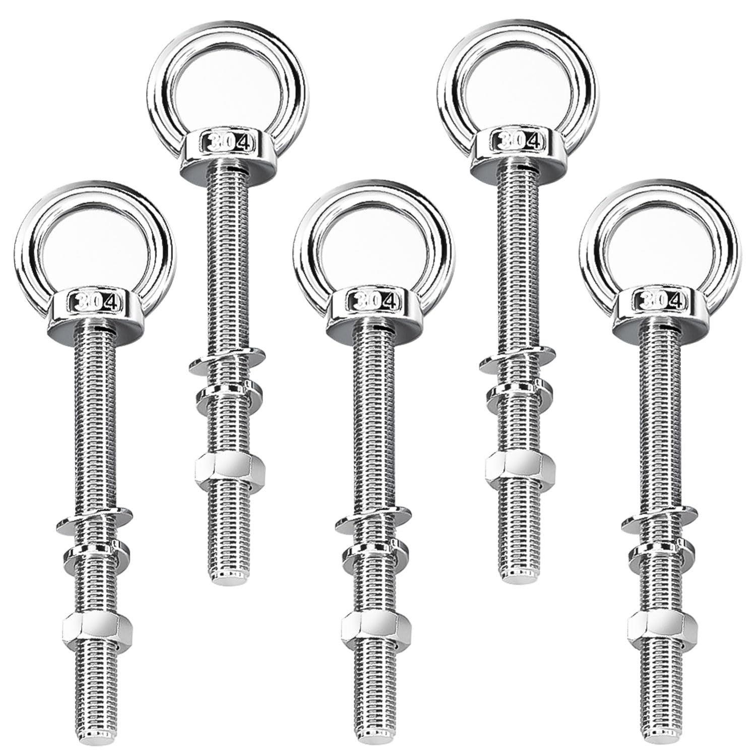 Pack of 5 Eye Bolts Long M8 x 140 mm, Stainless Steel Eye Bolt ...