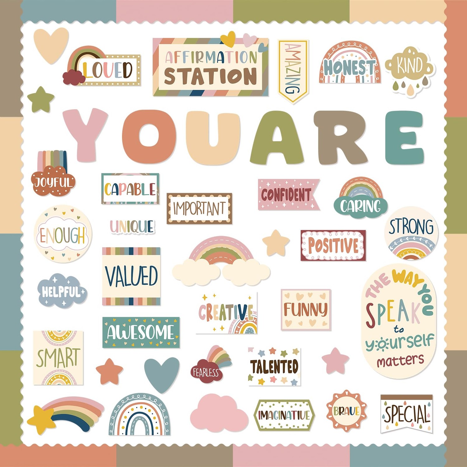 Mooliwe 90 Pcs Boho Affirmation Station Classroom Bulletin Board Set ...