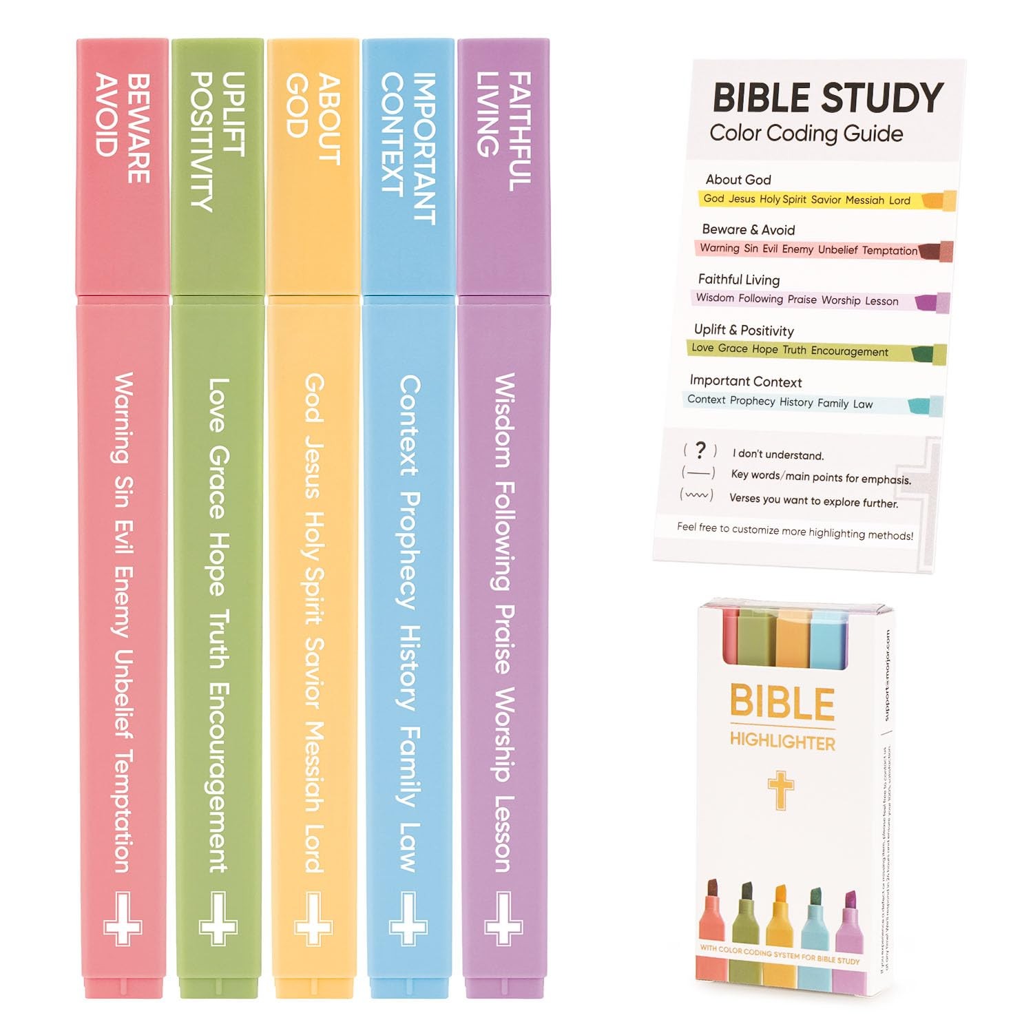 Bible Highlighters with Highlighting System, Chisel Tip No Bleed ...