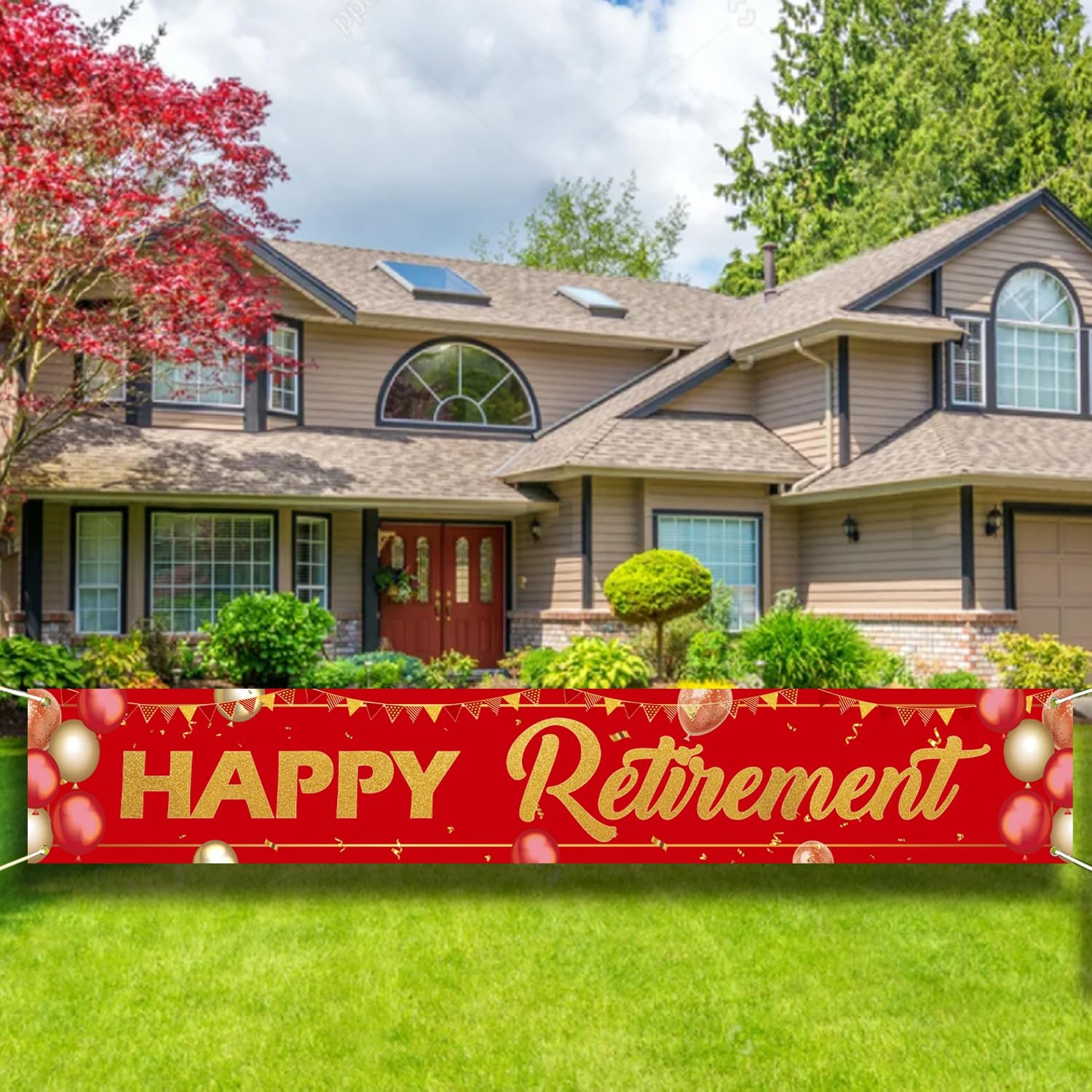 9.8x1.6FT Red Gold Happy Retirement Party Decorations, Extra Large ...