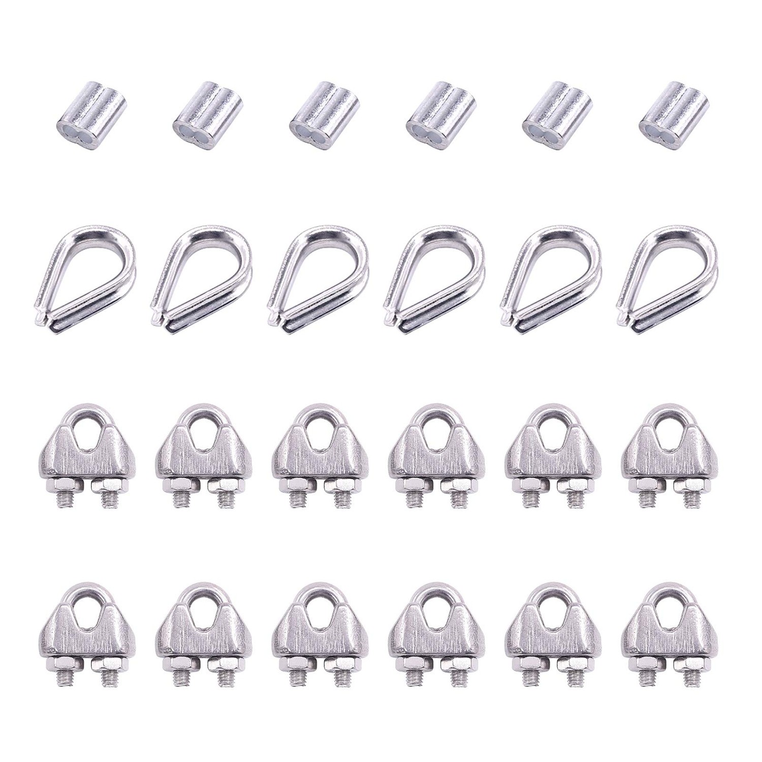 Glarks 24Pcs M2 Wire Rope Cable Clip Clamp with Cable Thimbles Combo ...