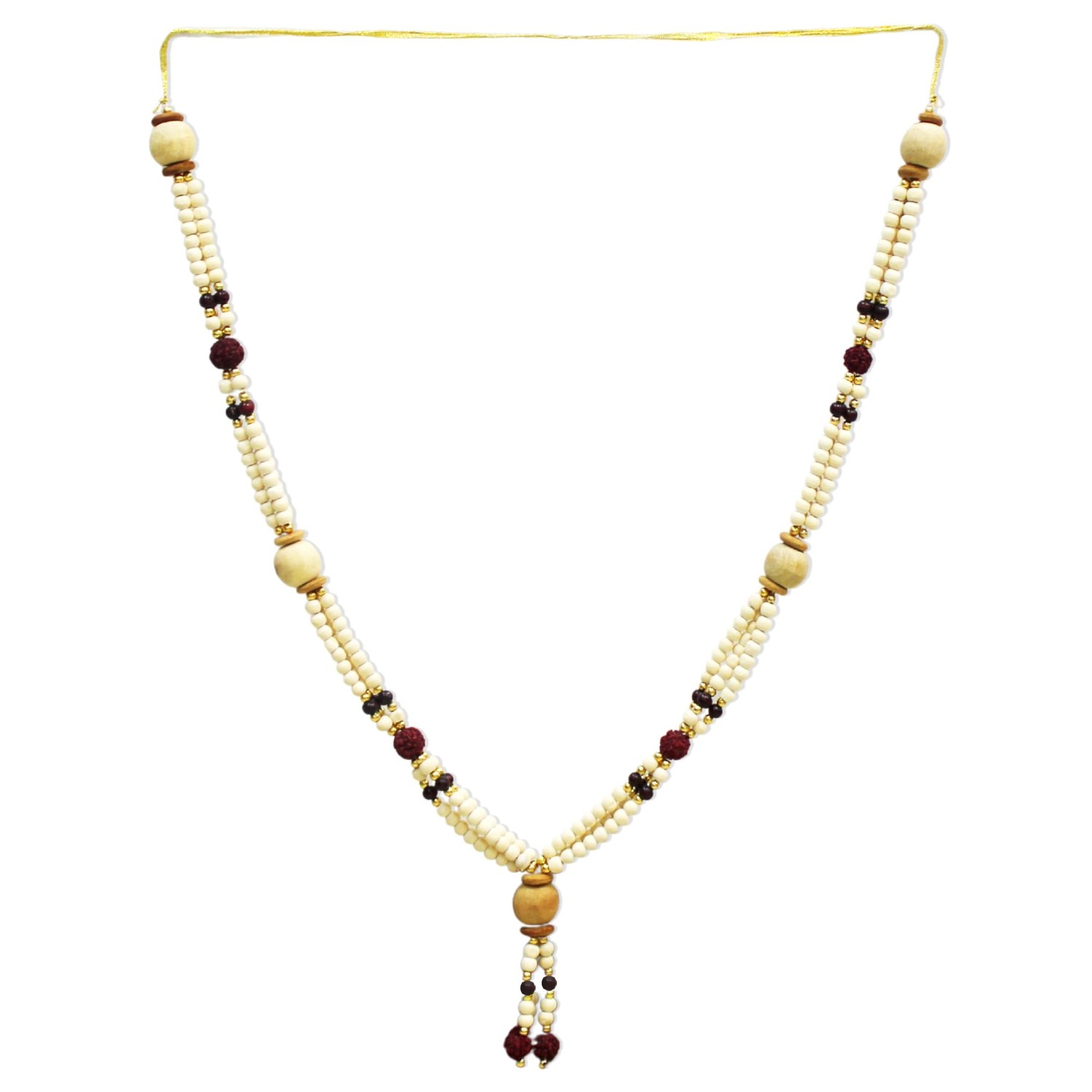 HOME GENIE Decorative Wooden Bead Mala with Rudraksha & Pearl Accents ...