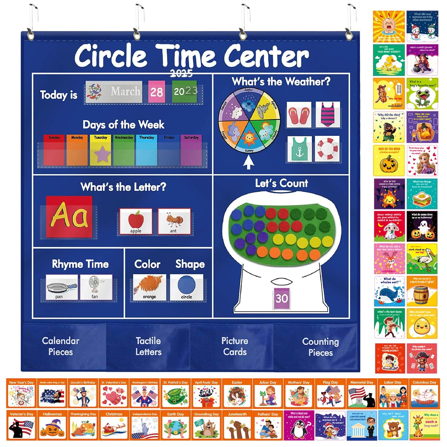 Circle Learning Time Center Classroom Pocket Chart Calendar Set, Pocket ...