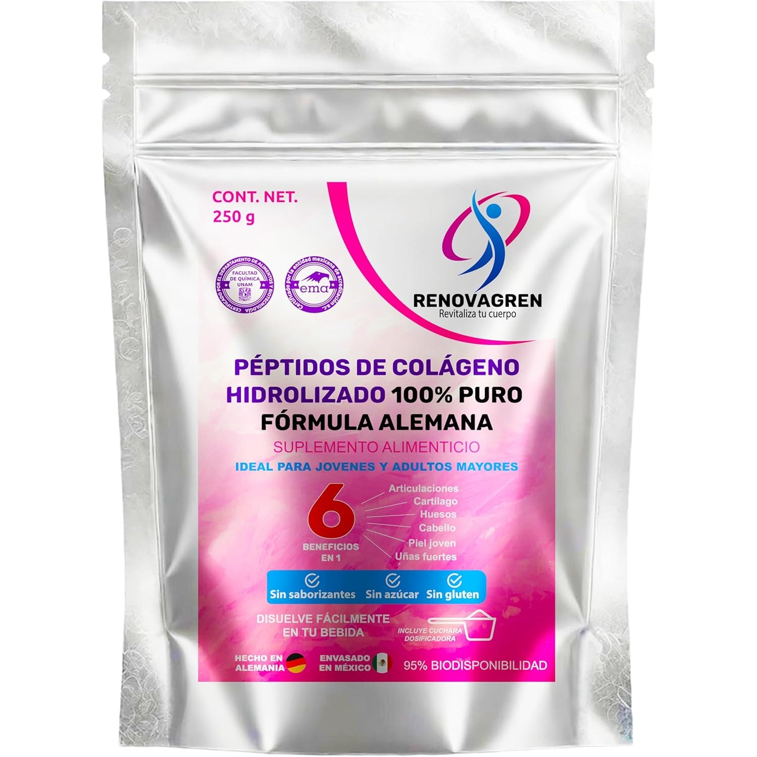 Péptidos Bioactivos de Colágeno Alemán 250g | Colágeno hidrolizado 100% ...
