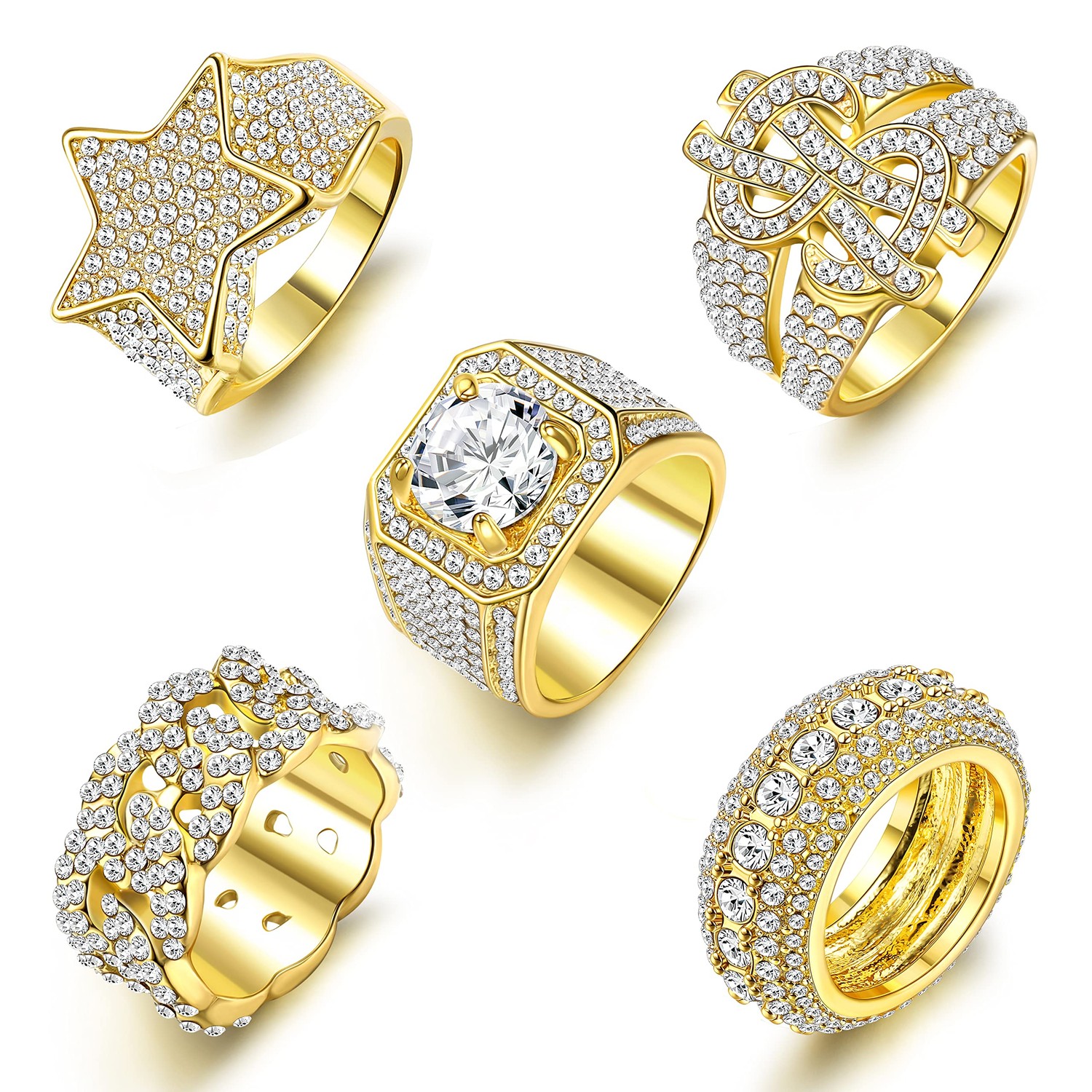 Kakonia Mens Iced Out Ring 14K Gold Plated Bling Pinky Ring Iced Out ...