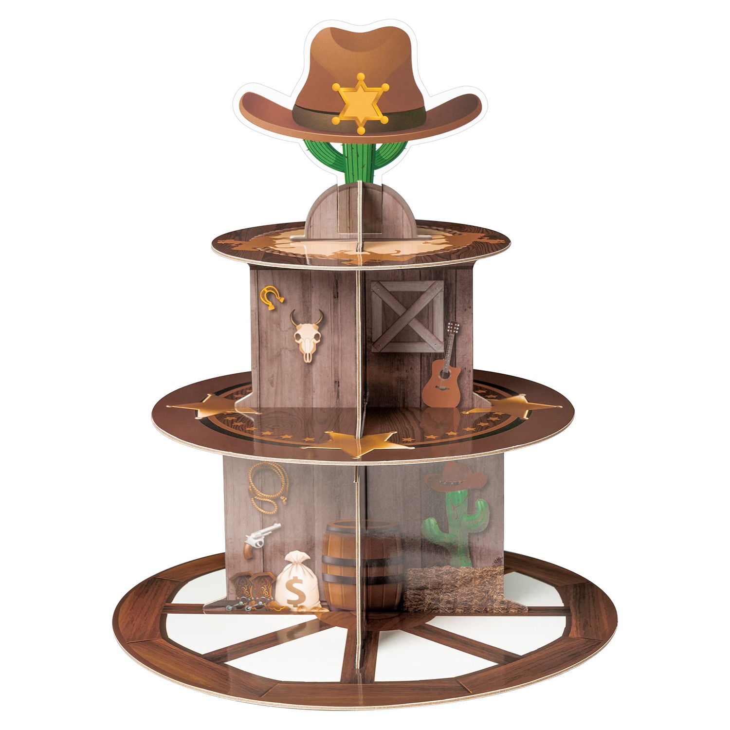 Haooryx Western Cowboy Party Decoration Cupcake Stand, 3 Tier Wild West ...