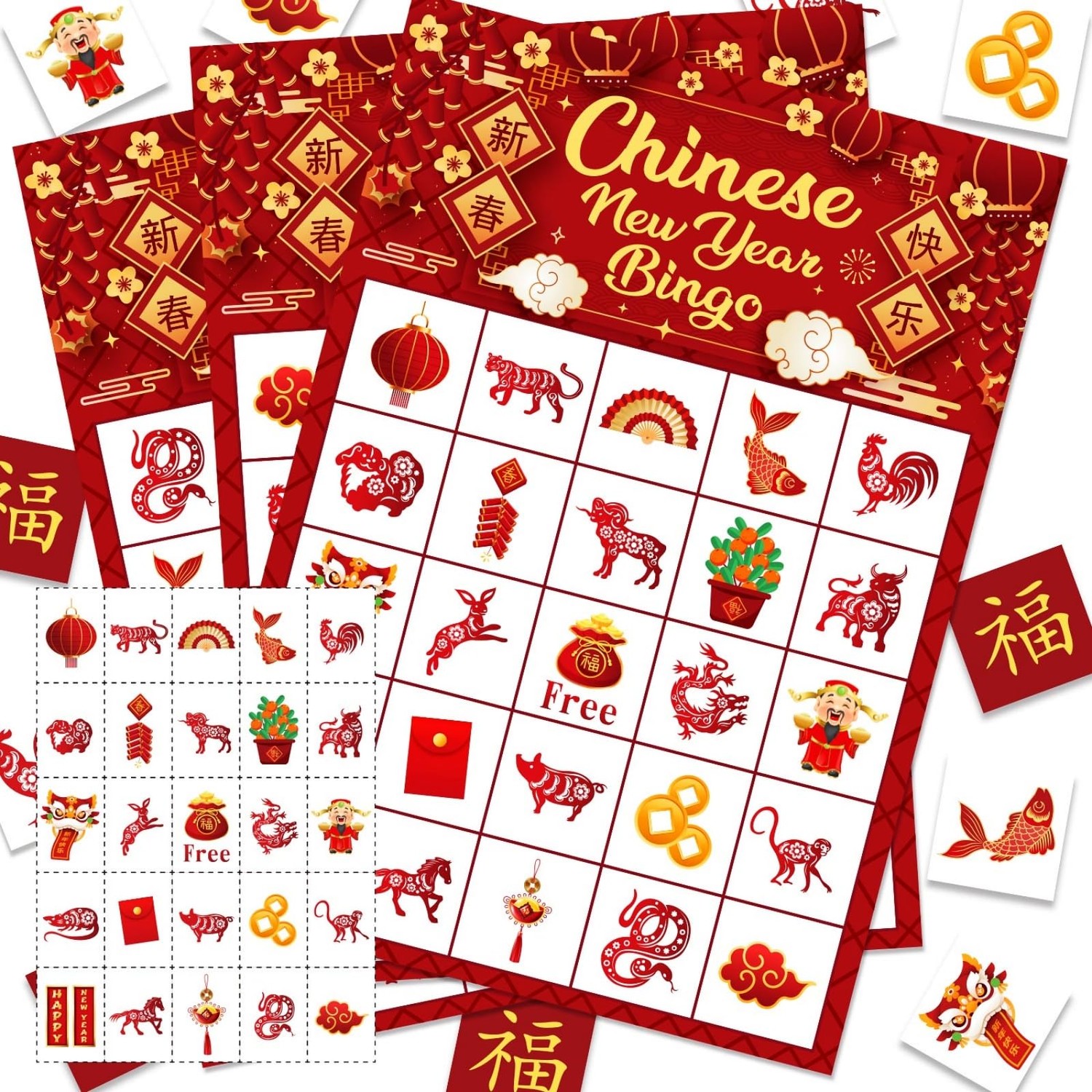 YVAINE Chinese New Year Bingo Game with 24 Players, Chinese New Year ...