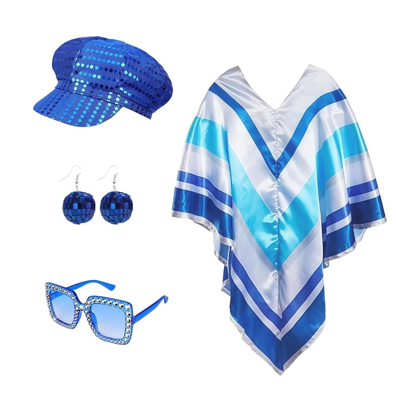 4 PCS Fancy Dress Costumes for Women, 70s Pop Poncho Fancy Dress Women ...