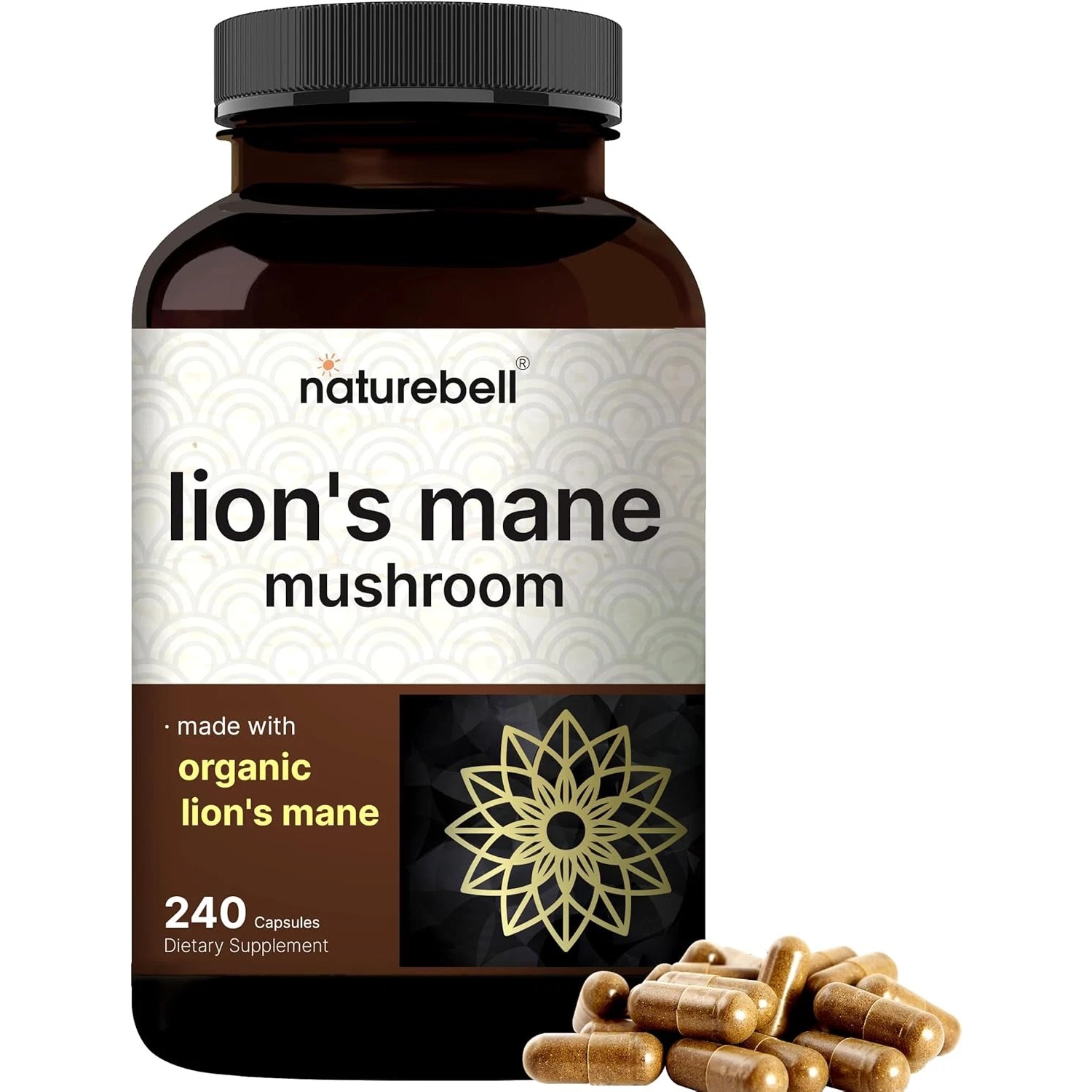Nature Bell Lion's Mane Mushroom, 9000mg, Organic Powder Extract, 240 ...