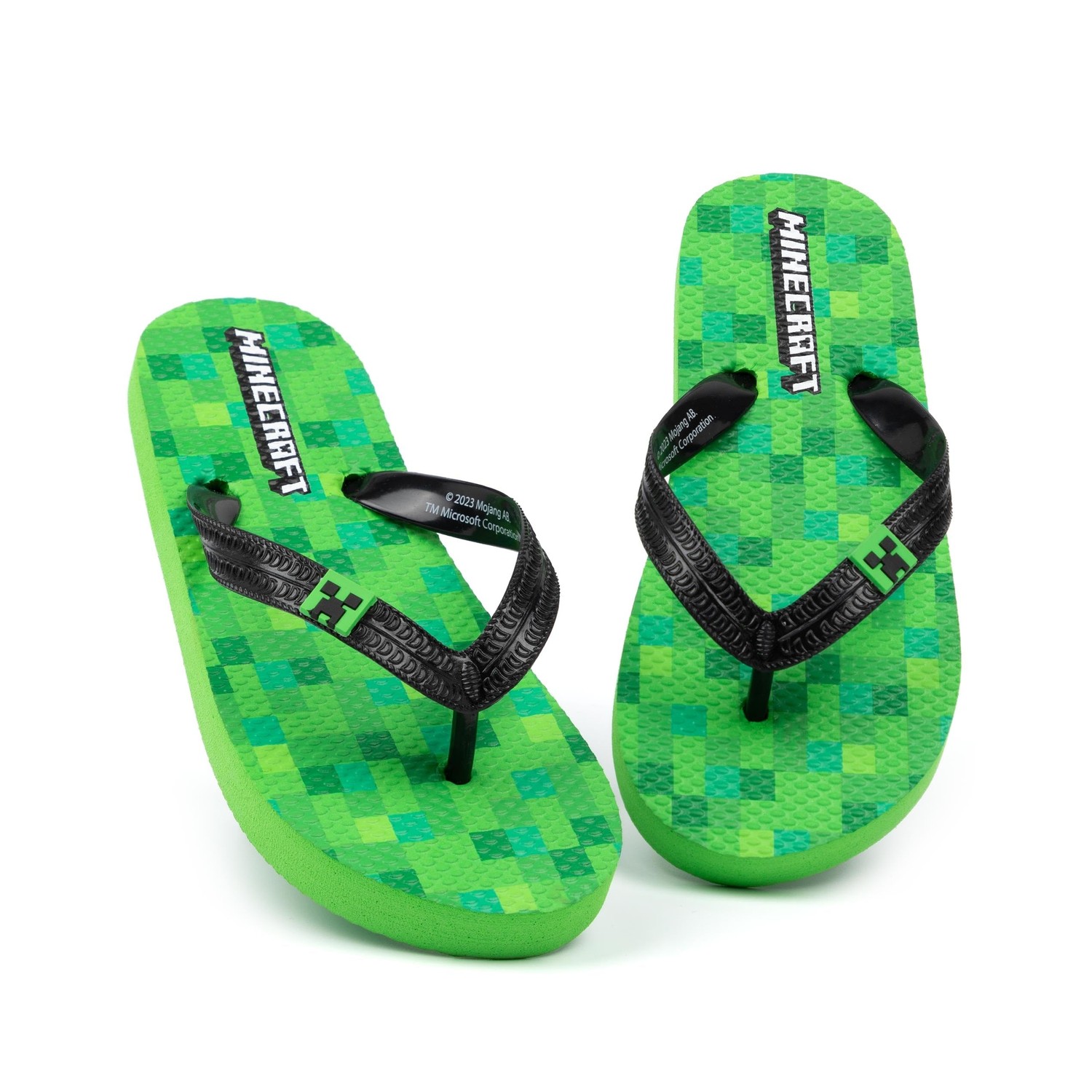 Minecraft Creeper Kids Sandals Kids | Green Flip Flop Sliders | Block ...