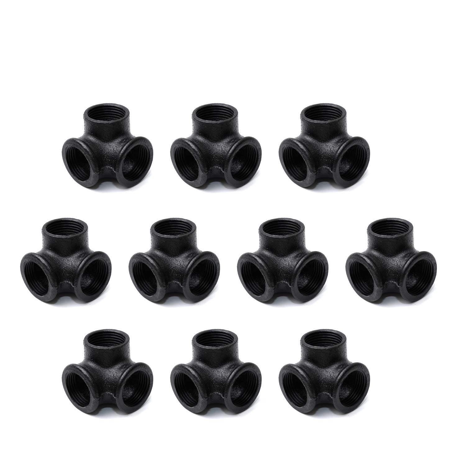 1" Black Side Outlet Elbow, Home TZH Cast Malleable Iron 3 Way Corner ...